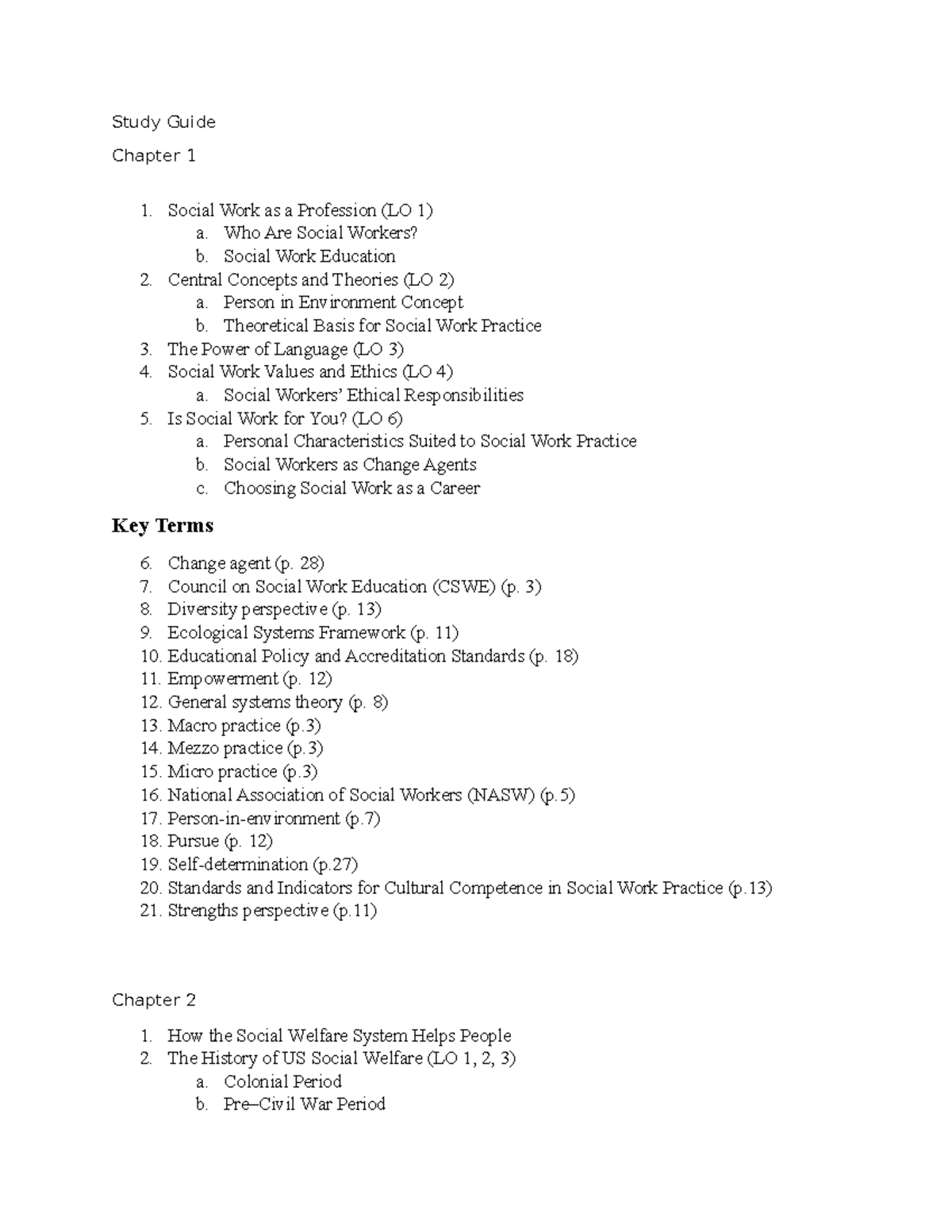 Mid-Term Study Guide - Study Guide Chapter 1 1. Social Work as a Profession (LO 1) a. Who Are ...