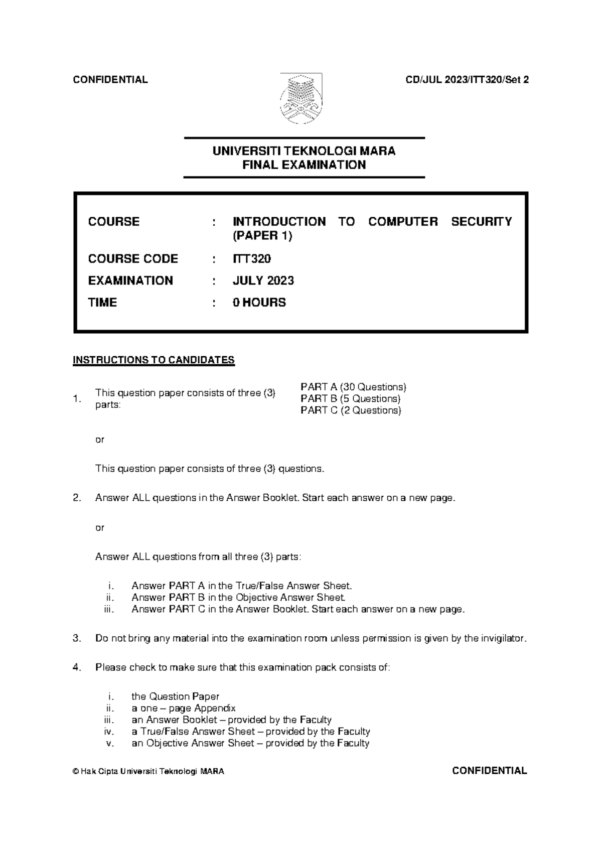 Final Exam/ Past Year Paper ITT320 -JULY2023 - UNIVERSITI TEKNOLOGI ...