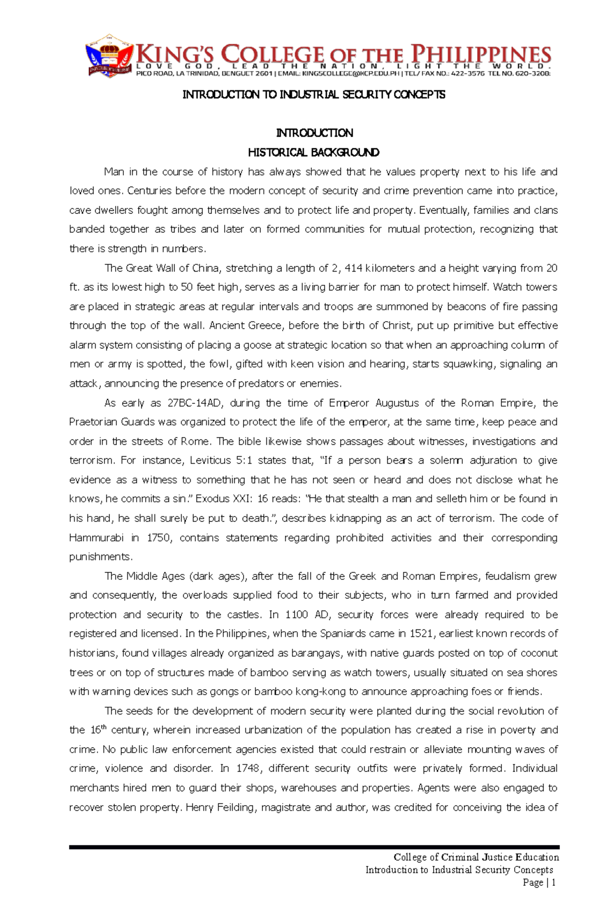 Industrial Security Management Prelims - INTRODUCTION TO INDUSTRIAL ...