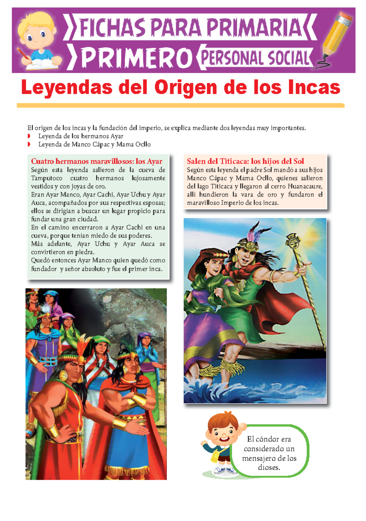 Leyendas del Origen de los Incas pra Primer Grado de Primaria - Cuatro ...
