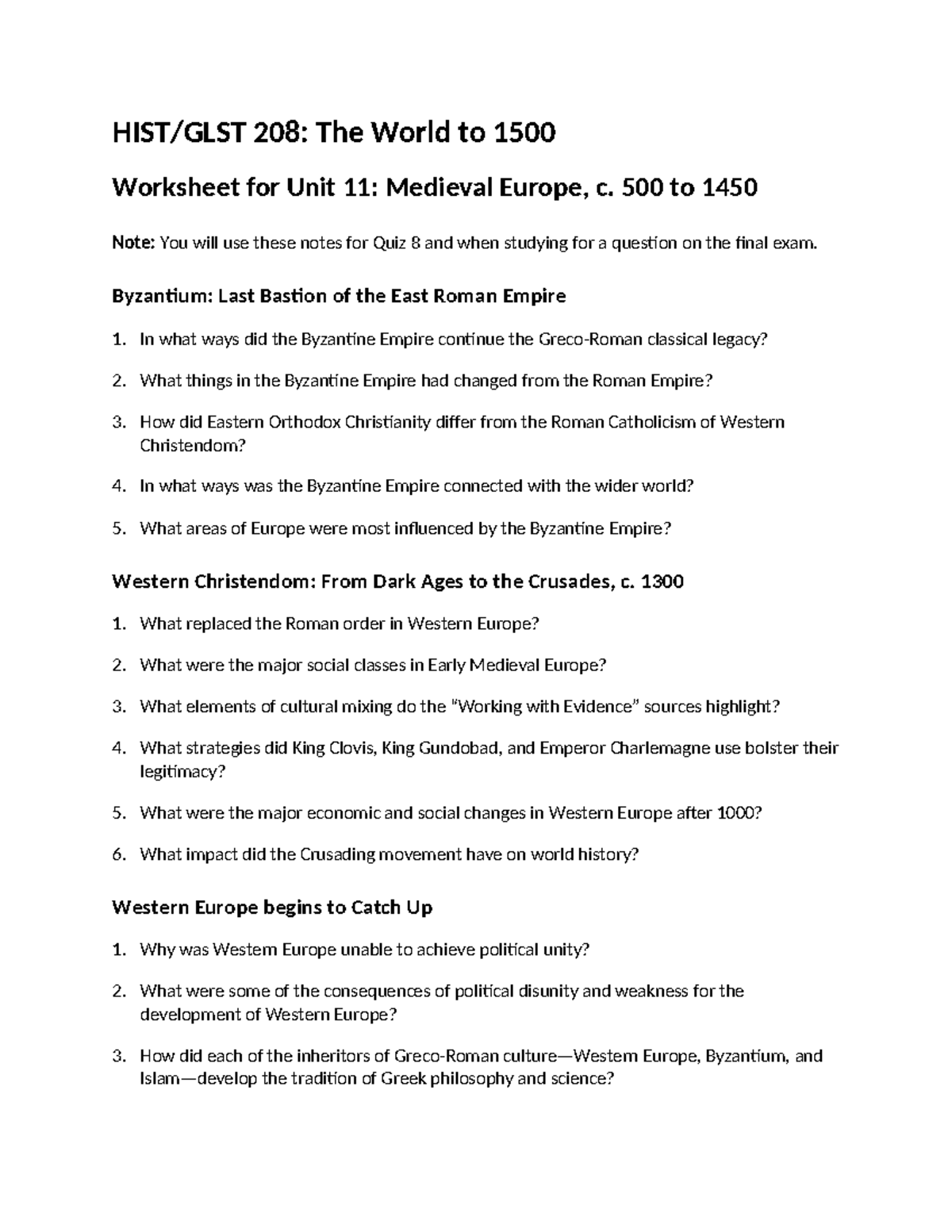 Worksheet unit11 - lecture notes - HIST/GLST 208: The World to 1500 ...