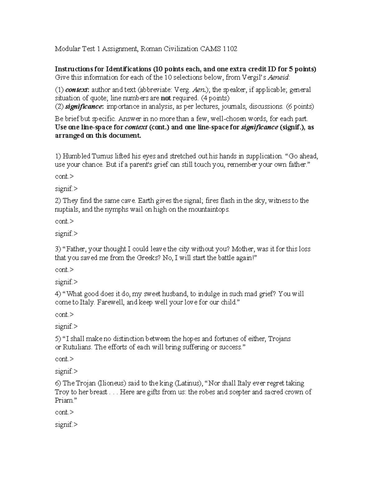 Modular Test1 - test - Modular Test 1 Assignment, Roman Civilization ...