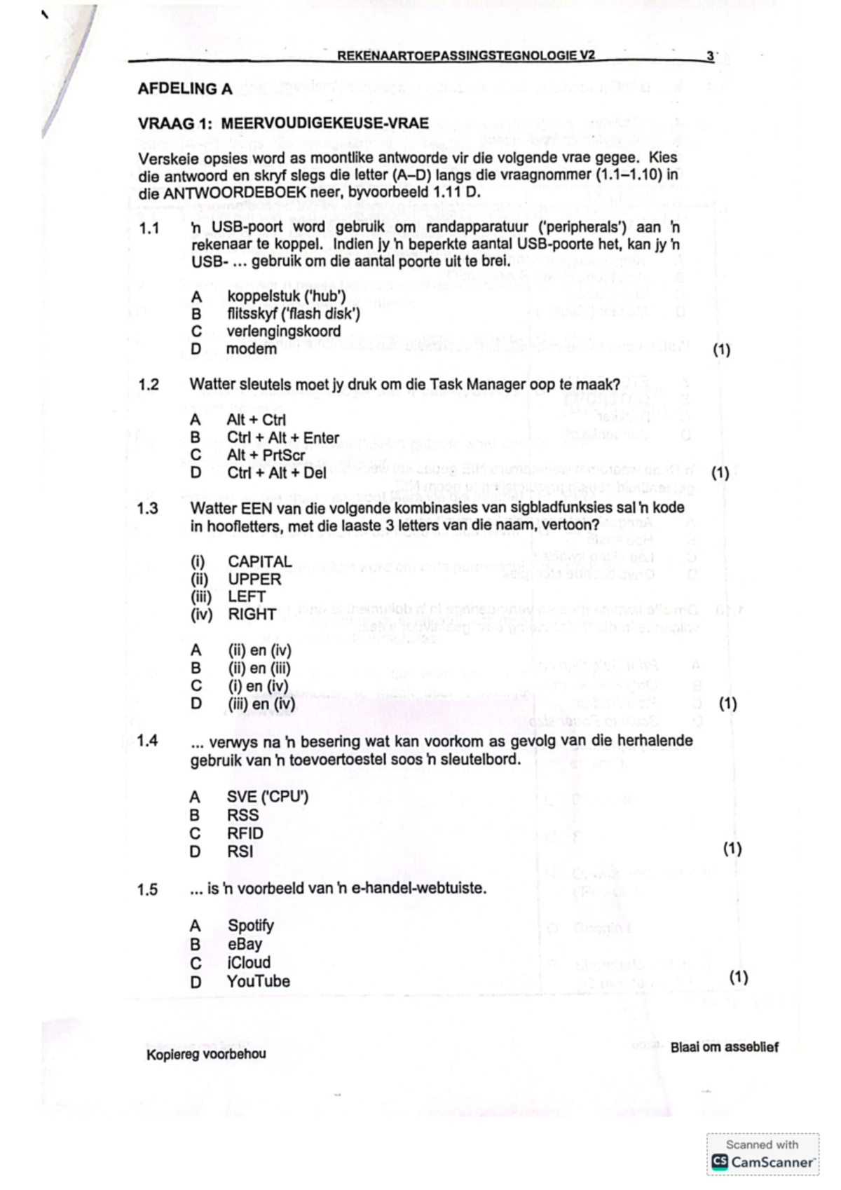 RTT- teorie rekordeksamen - REKENAARTOEPASSINGSTEGNOLOGIE V2 3 AFDELING ...
