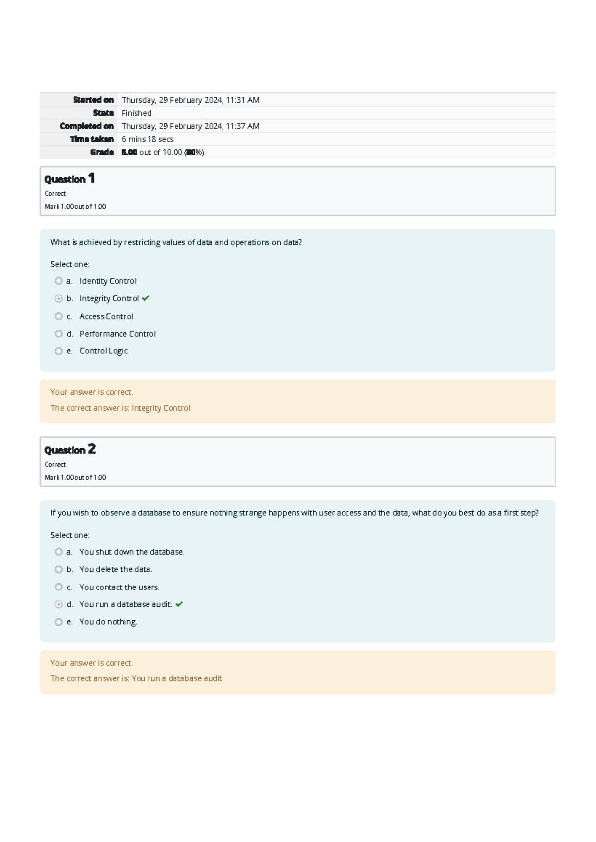 Self-Quiz Unit 4 Attempt review Home - Thursday, 29 February 2024, 11:31 AM Finished Thursday ...
