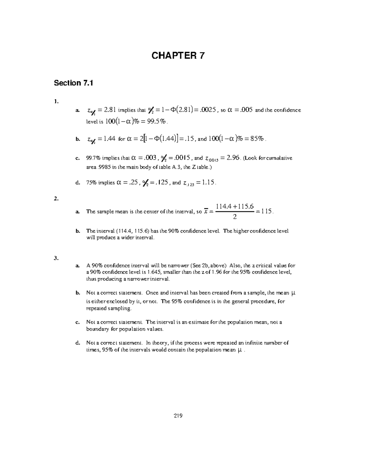 Devore - Probability and Statistics (7ed) Chapter 7 Answer - CHAPTER 7 ...