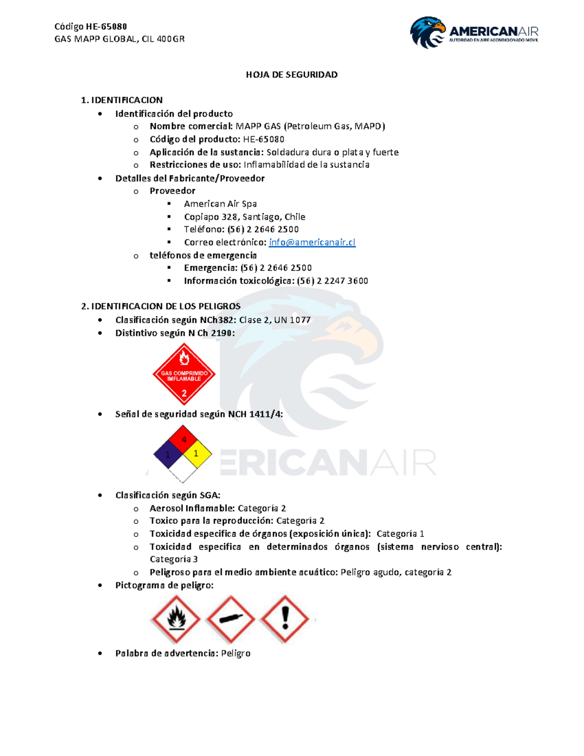 1.ctrm-fds-001 Cilindro de gas MAAP - GAS MAPP GLOBAL, CIL 400GR HOJA ...