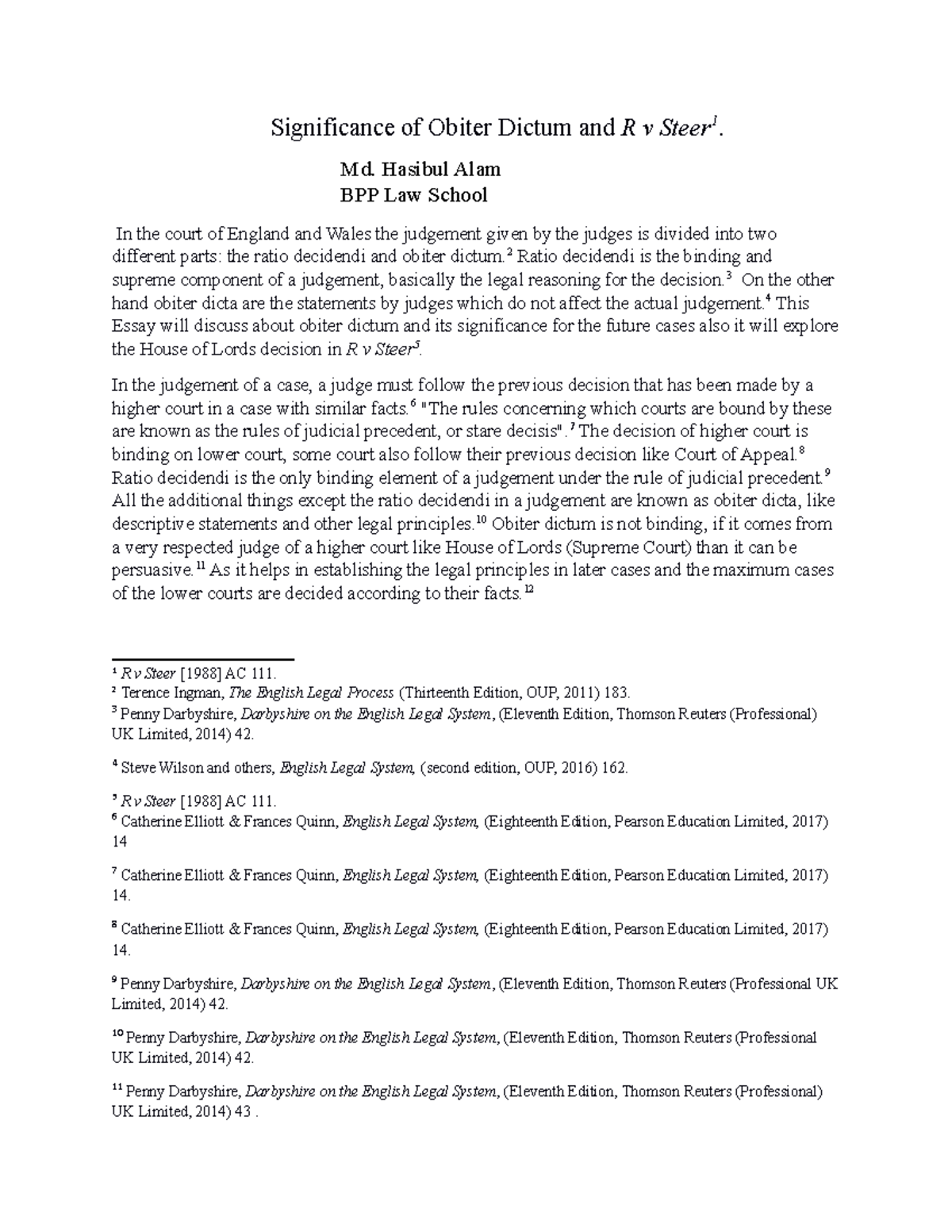 Significance of Obiter Dictum and R v Steer - Md. Hasibul Alam BPP Law ...