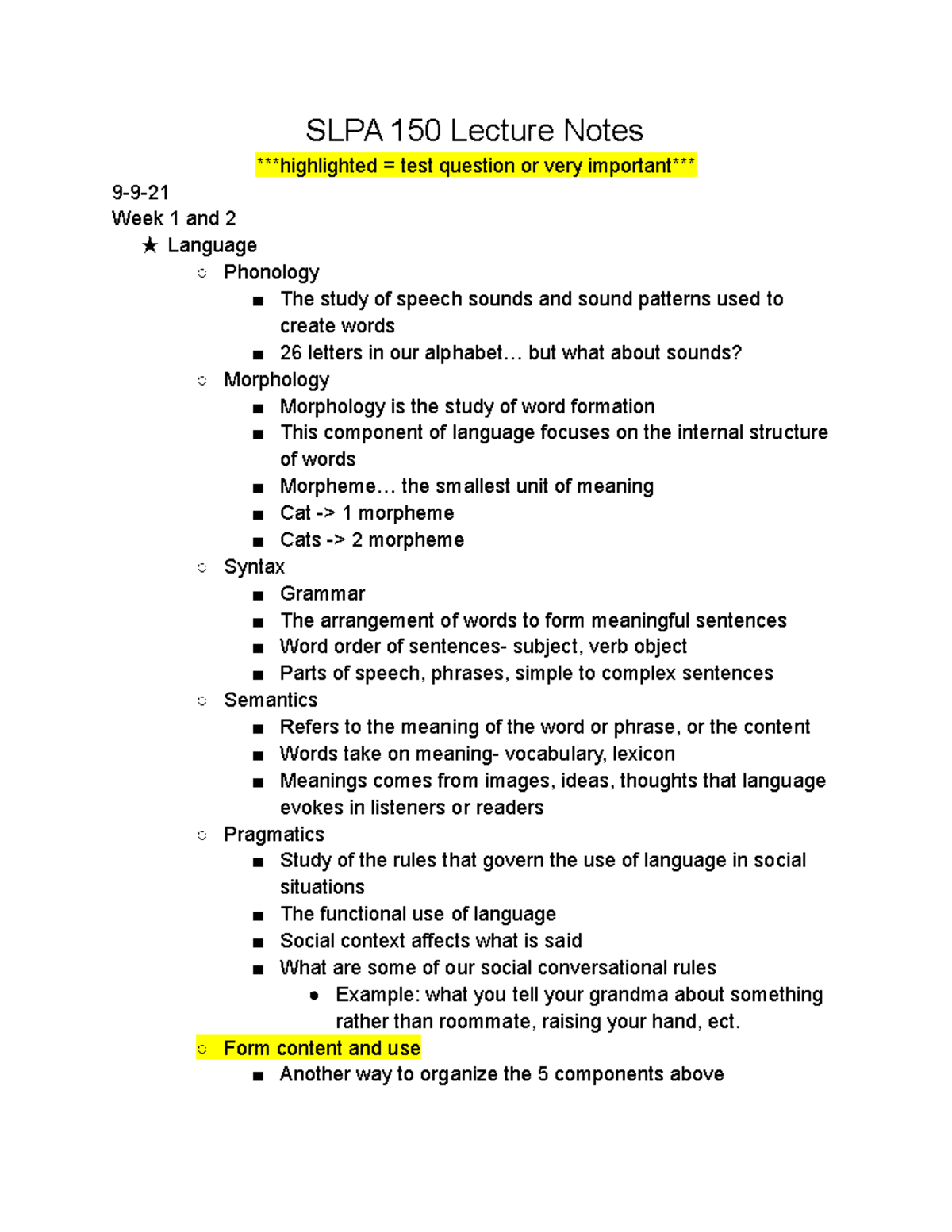 Speech Therapy Introduction notes - SLPA 150 Lecture Notes highlighted ...