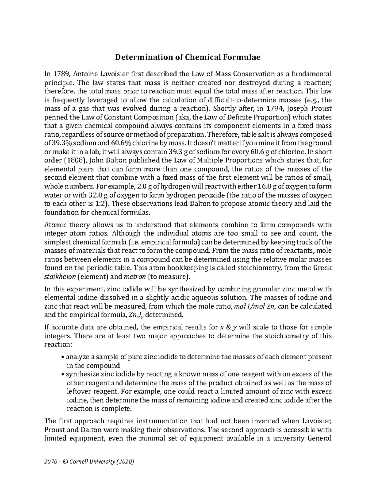 E1-Det Chem Form - Lab report - _2070 – © Cornell University (2020 ...