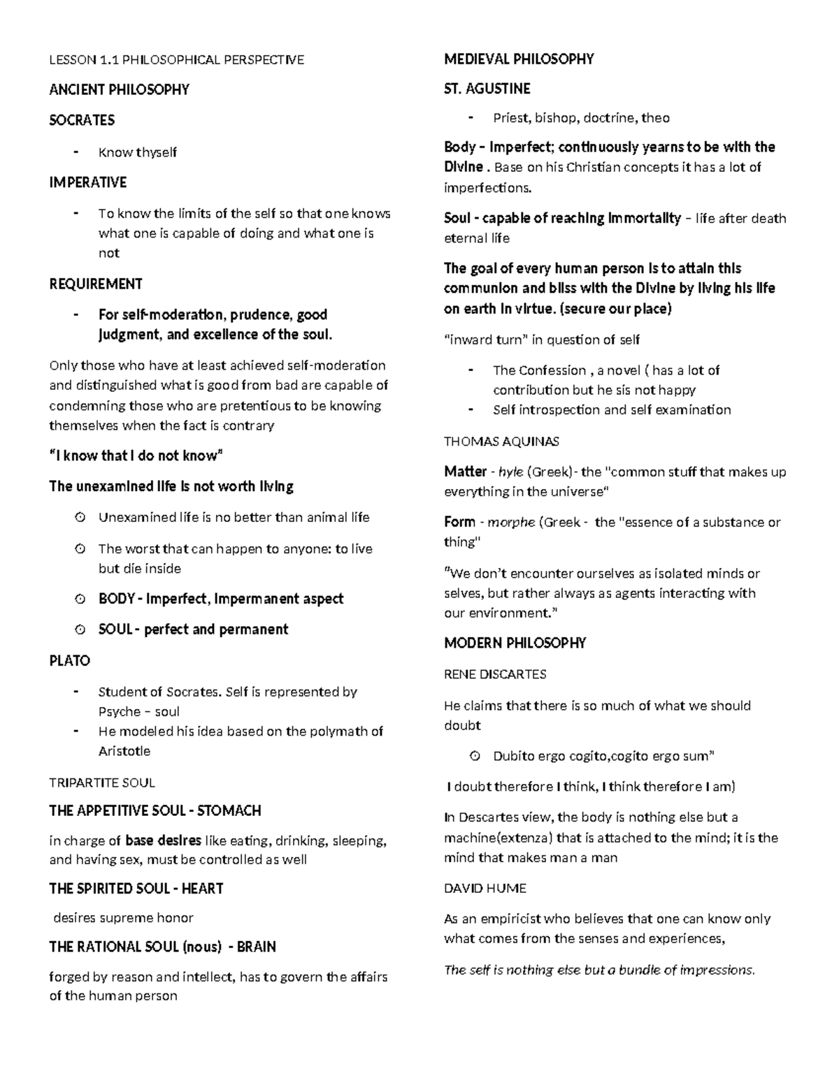 UTS 3 lessons - understanding the self - LESSON 1 PHILOSOPHICAL ...