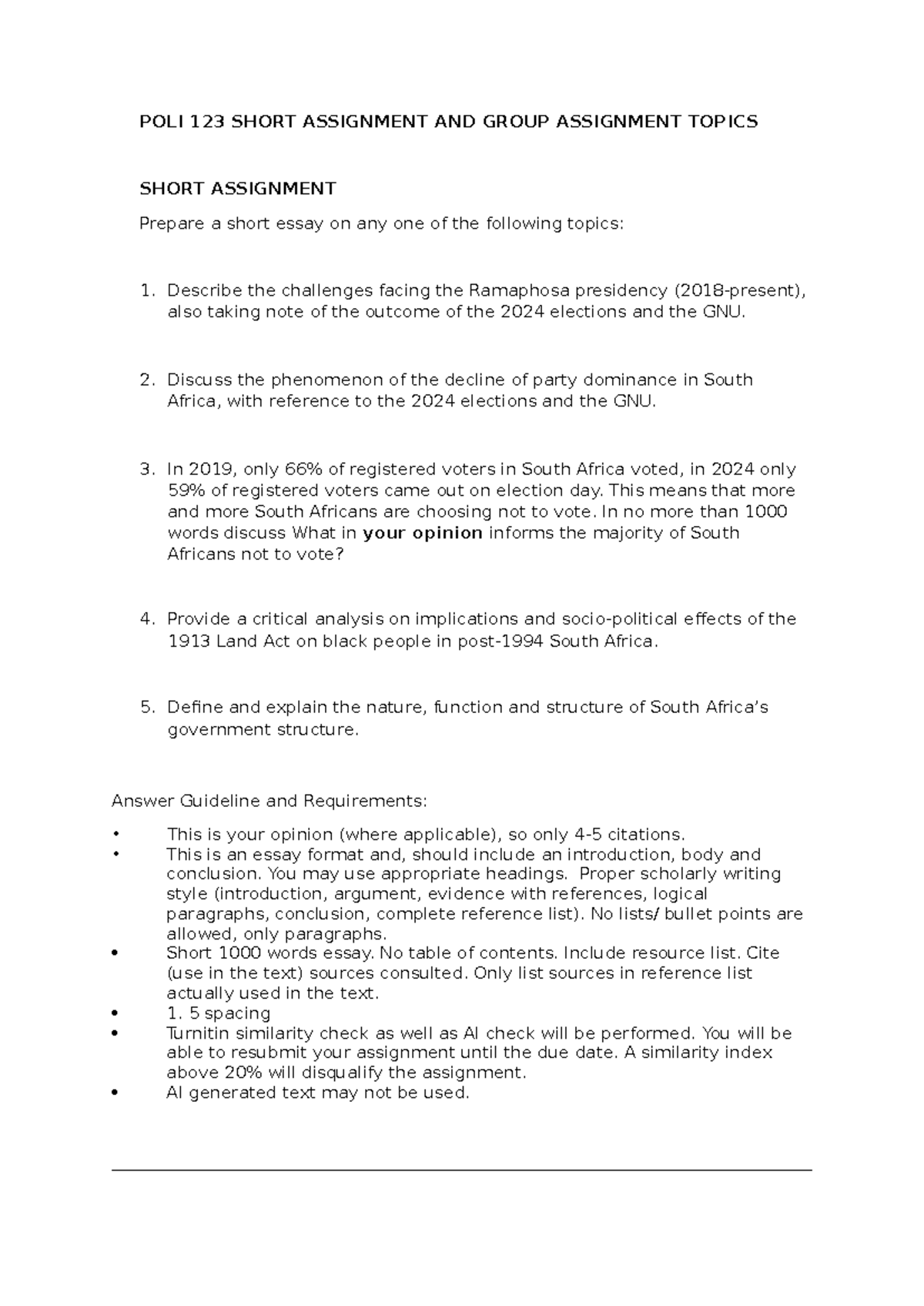 POLI 123 short essay questions and group assignment - POLI 123 SHORT ...