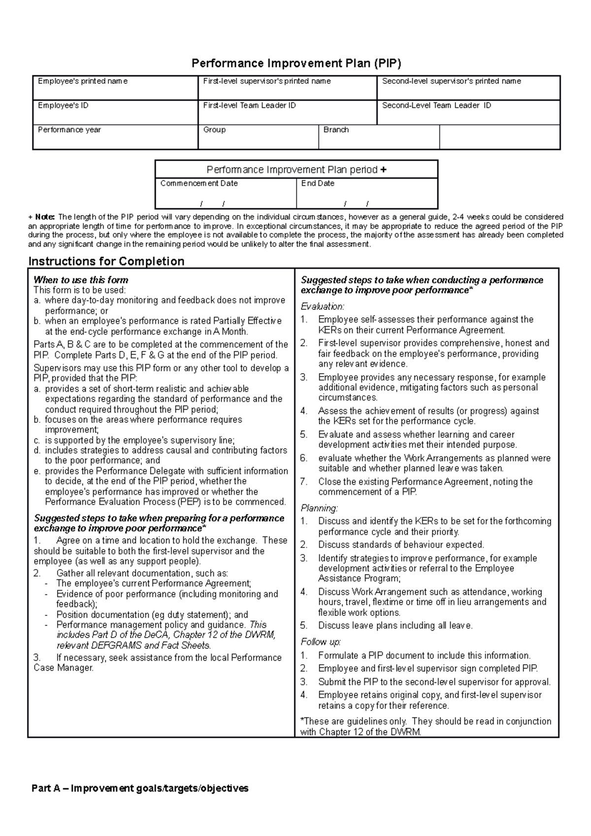 Performance improvement plan template 02 - Performance Improvement Plan ...
