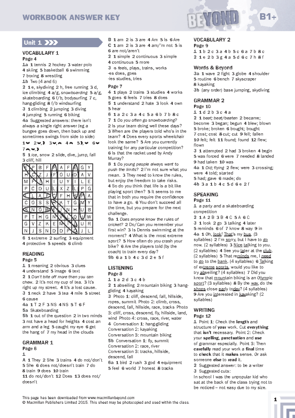 Bey B1plus WBAK - Hola como - WORKBOOK ANSWER KEY This page has been ...