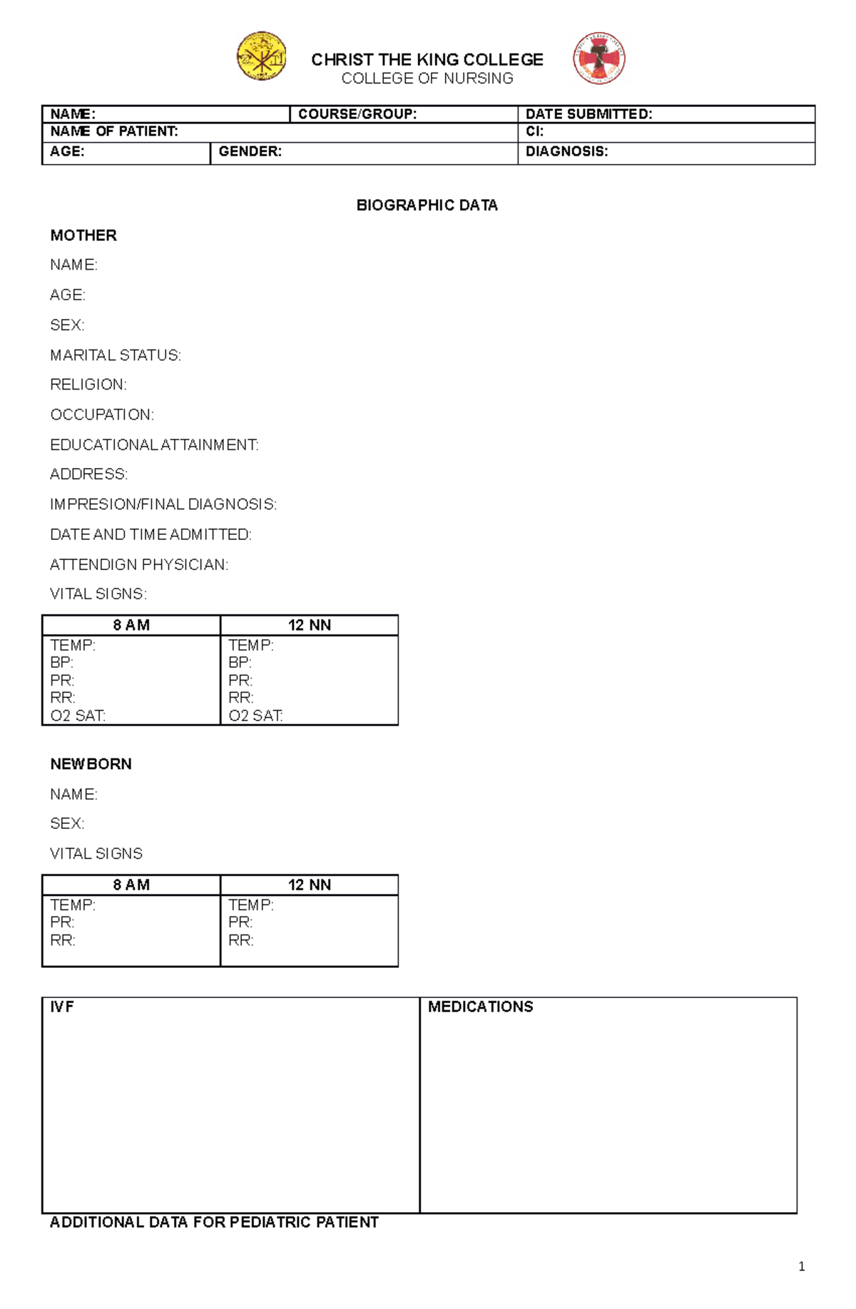Biographic-data - ncp - CHRIST THE KING COLLEGE COLLEGE OF NURSING NAME ...