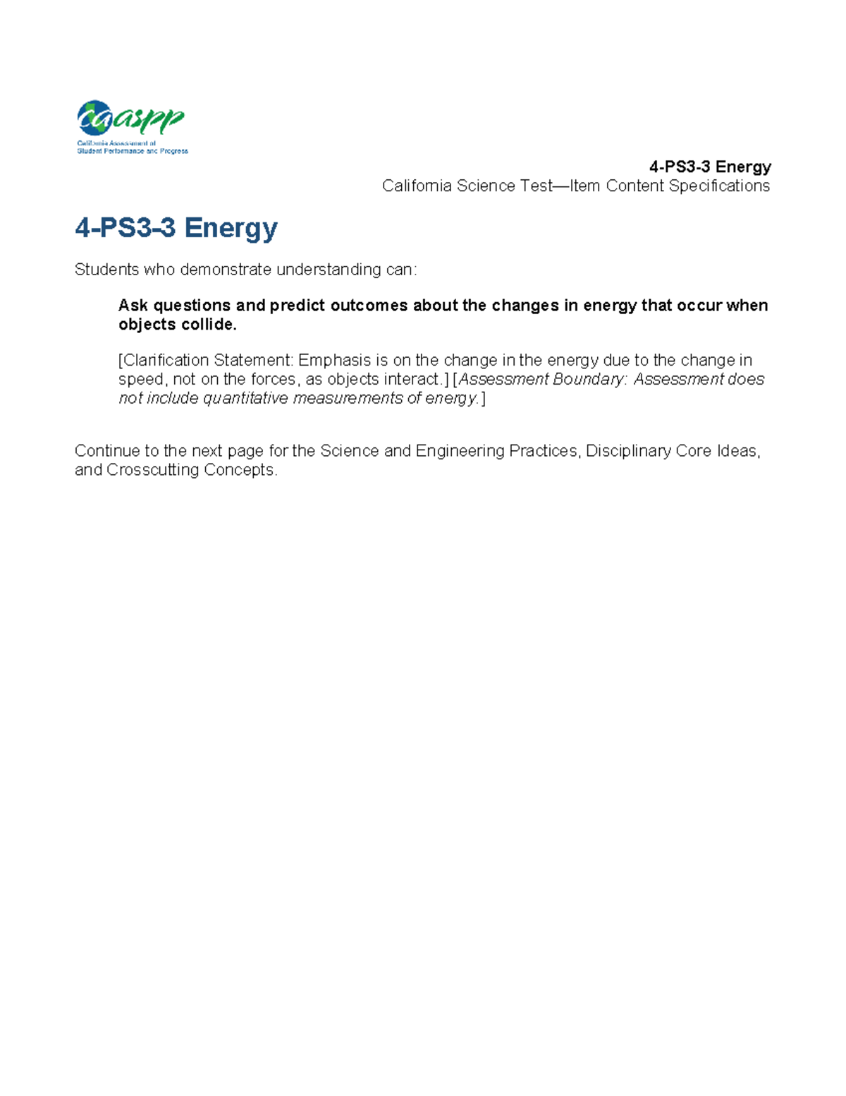 Itemspecs 4 ps3 3 - California Science Test—Item Content Specifications ...