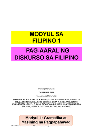 Filipino 1 Modyul Pag aaral ng Diskurso sa Filipino - MODYUL SA ...