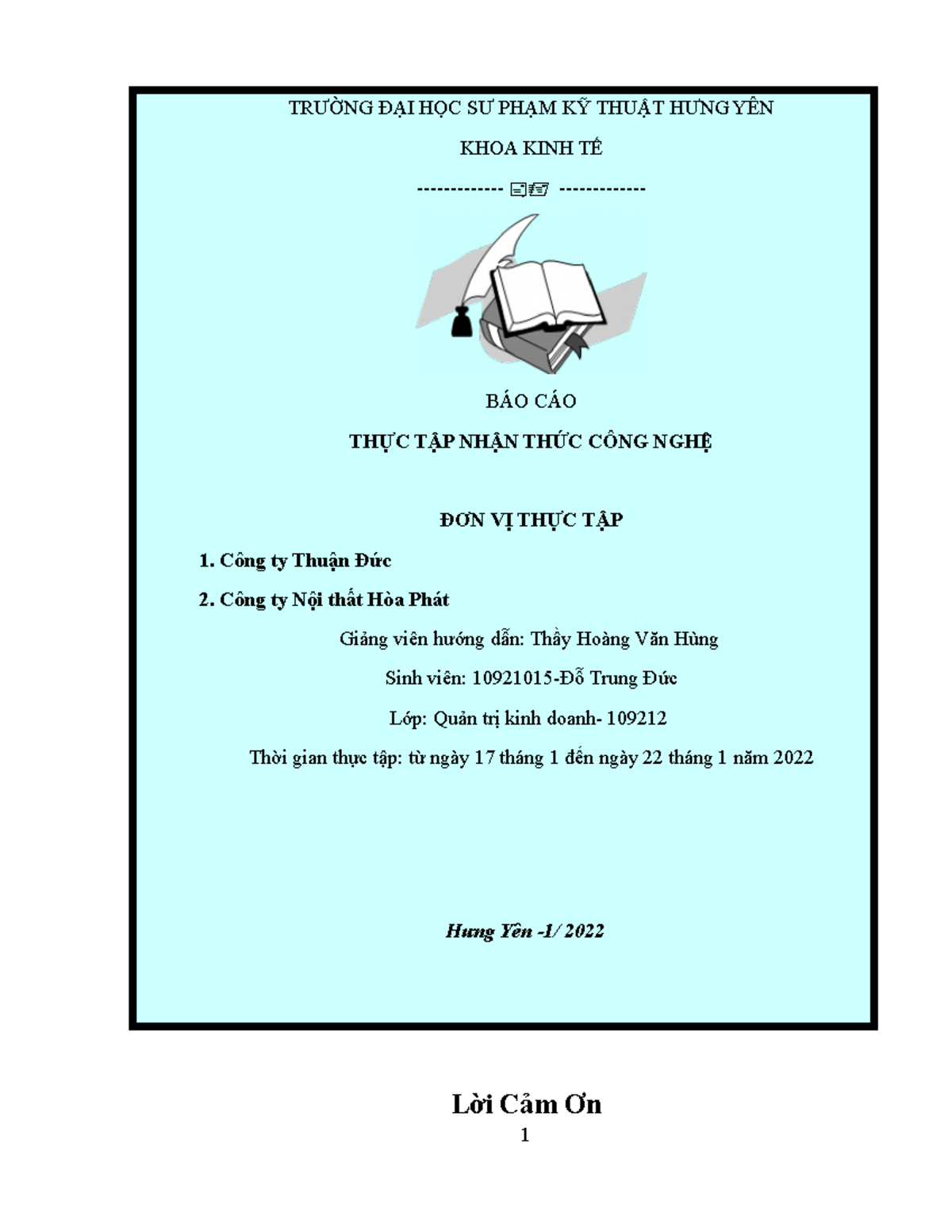 Báo cáo thực tập - jkhjk - TRƯỜNG ĐẠI HỌC SƯ PHẠM KỸ THUẬT HƯNG YÊN ...