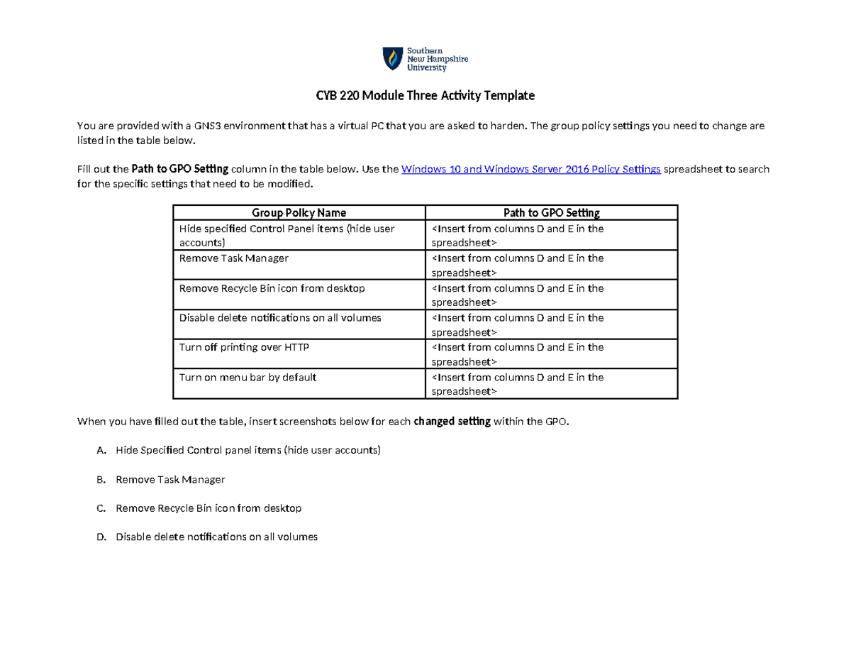 CYB 220 Module Three Activity Template - CYB 220 Module Three Activity ...