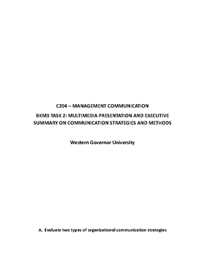 WGU C204 Task 2 Exec Summary - C204 WGU Executive Summary Merrilton ...