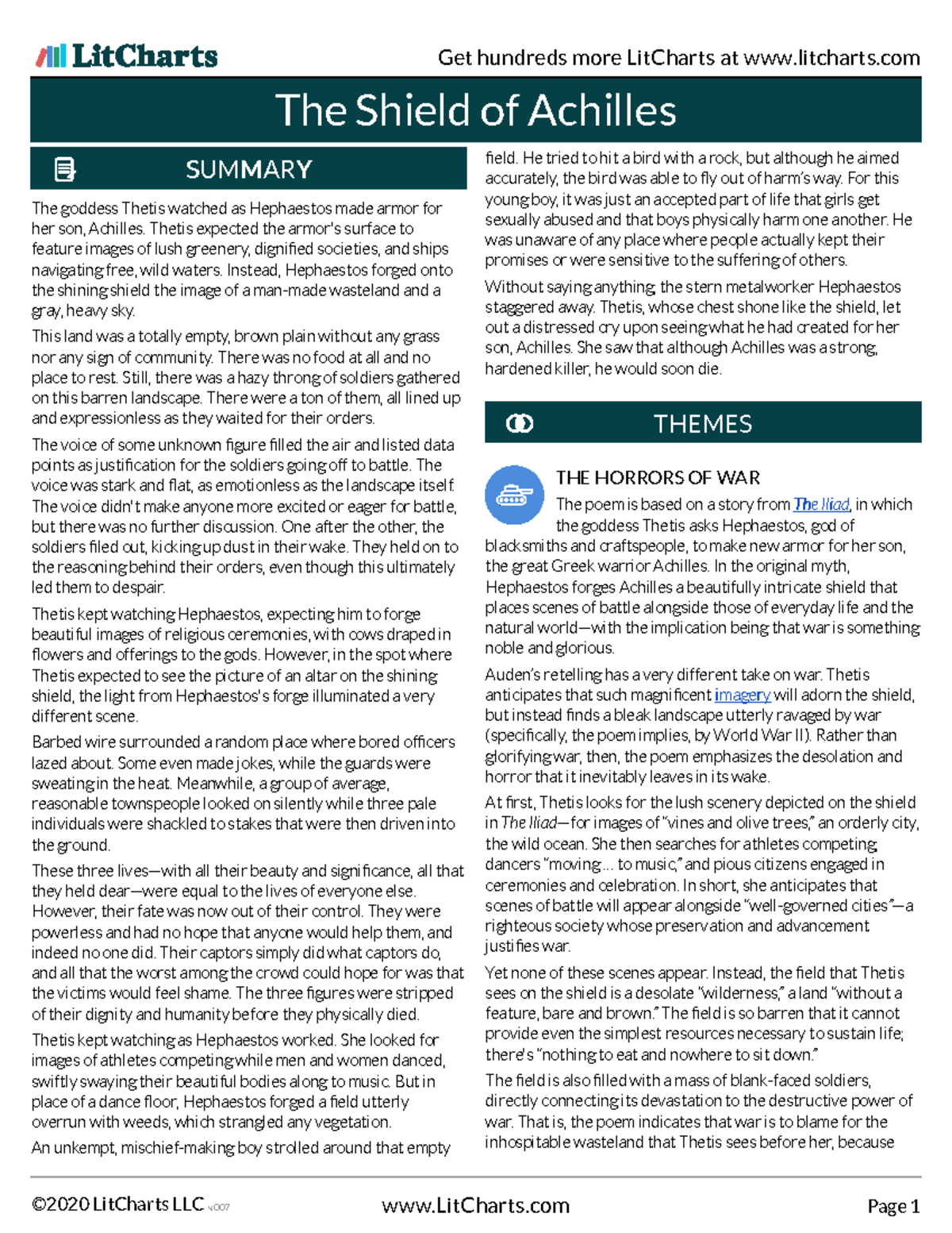 Lit Charts the shield of achilles - The Shield of Achilles The goddess ...