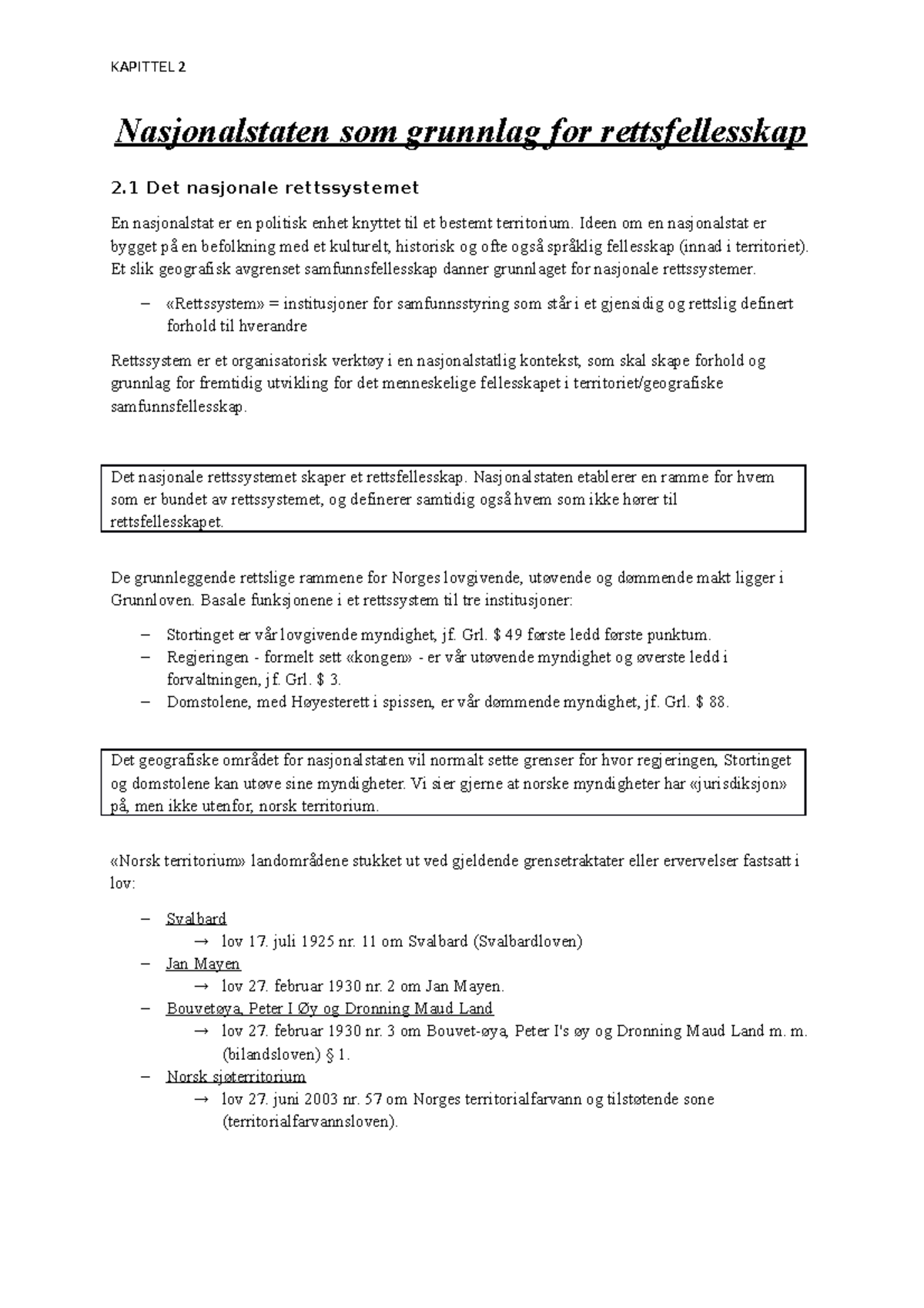 Notater- Kapittel 2 - Nasjonalstaten som grunnlag for rettsfellesskap 2 Det nasjonale ...
