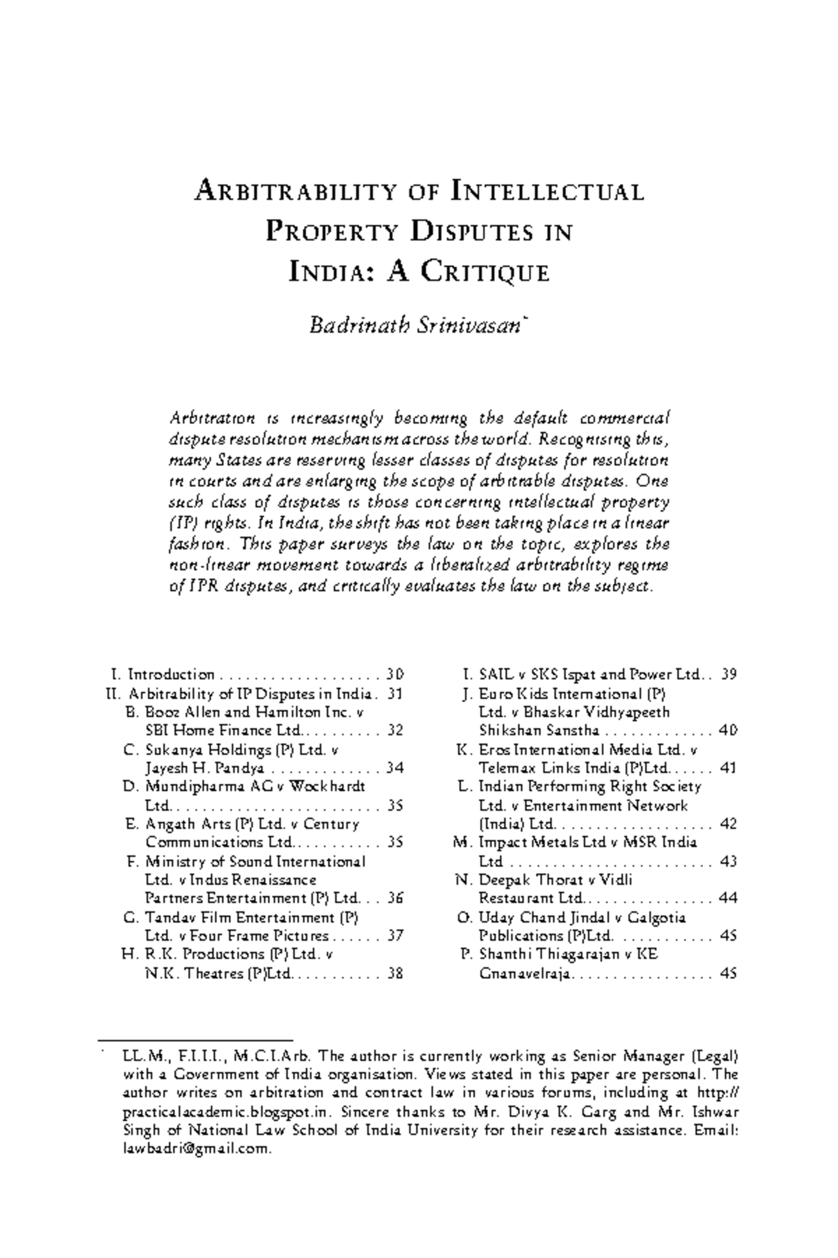 Arbitrability of IPR Disputes in India A Critique 1602167382 ...
