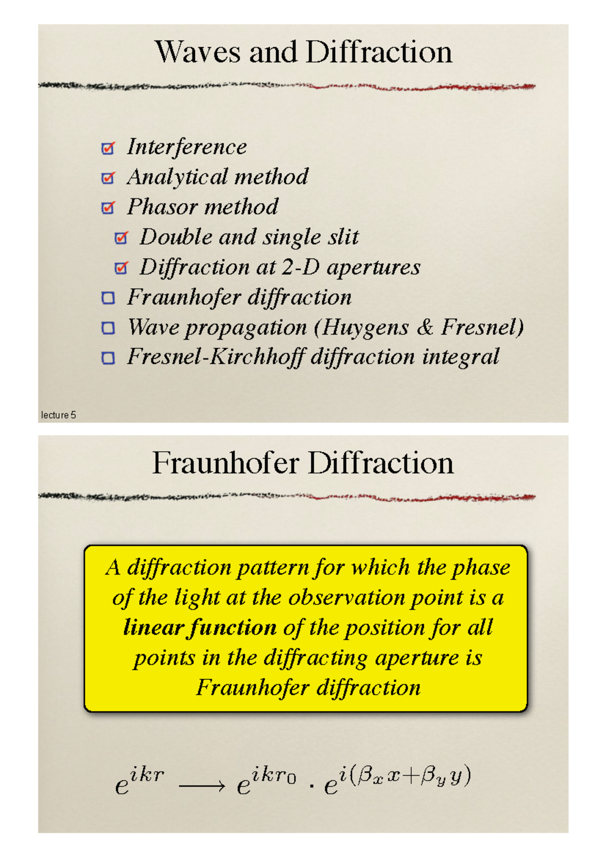 Optics yr2 5 6 - Interference Analytical method Phasor method Double ...