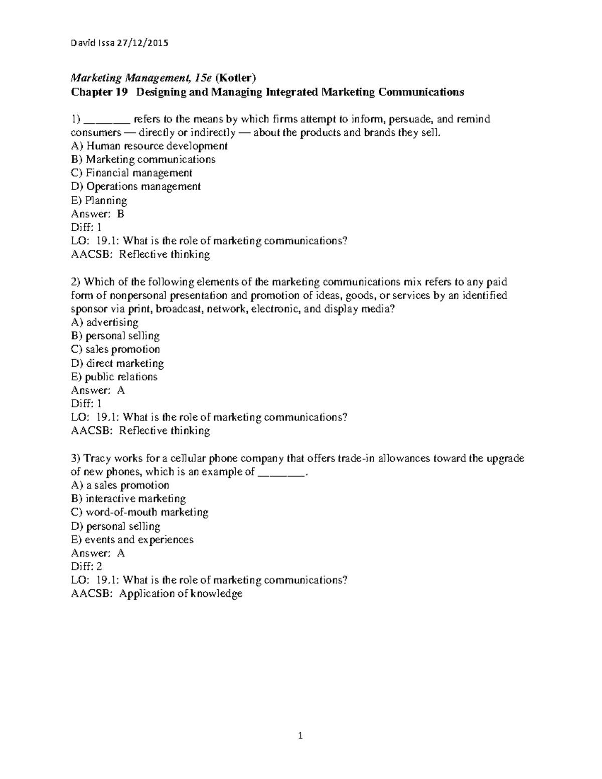 Chapter 19 Designing and Managing Integrated Marketing Communications ...