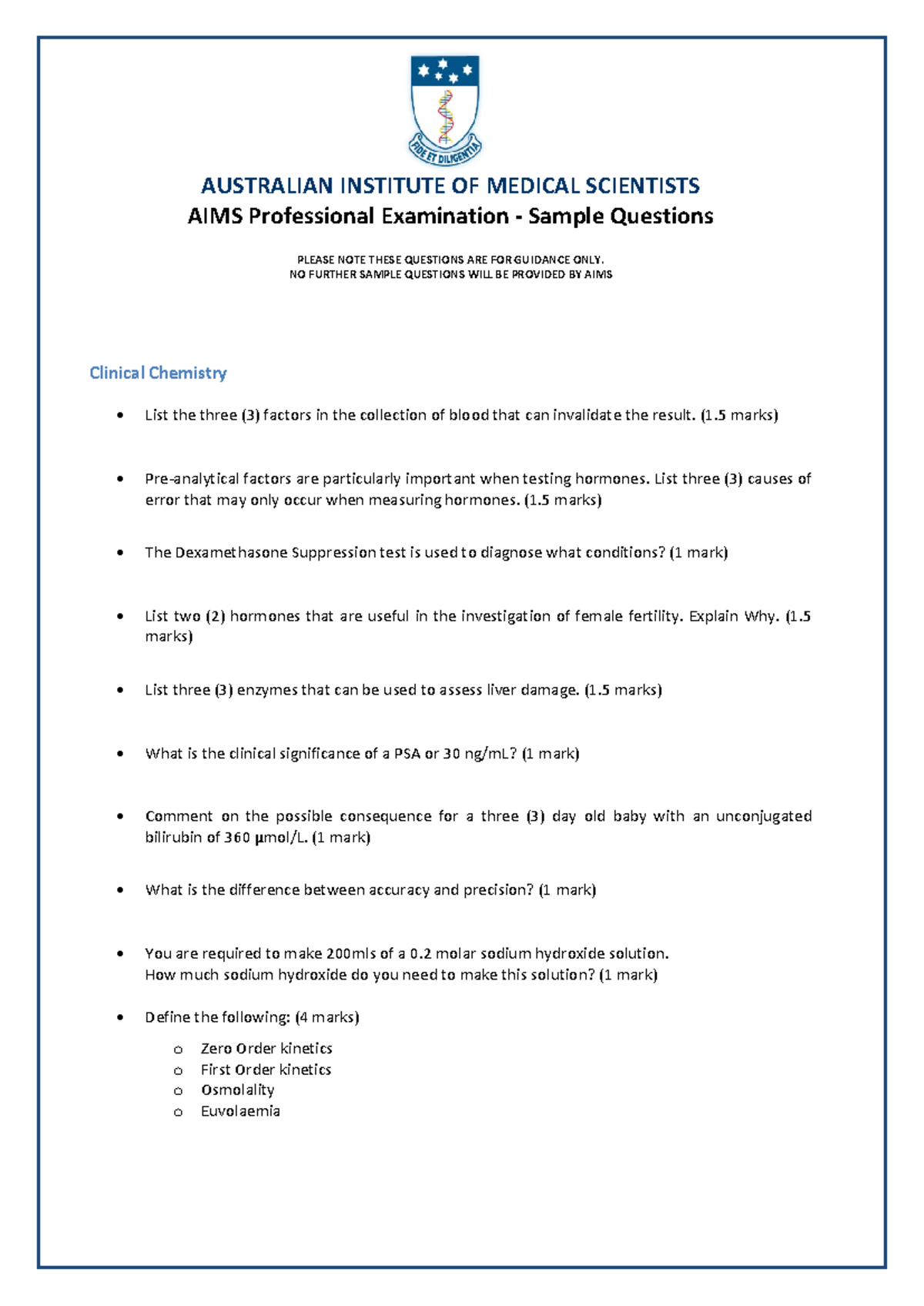 Silo - For AIMS Sample review questions - AUSTRALIAN INSTITUTE OF ...