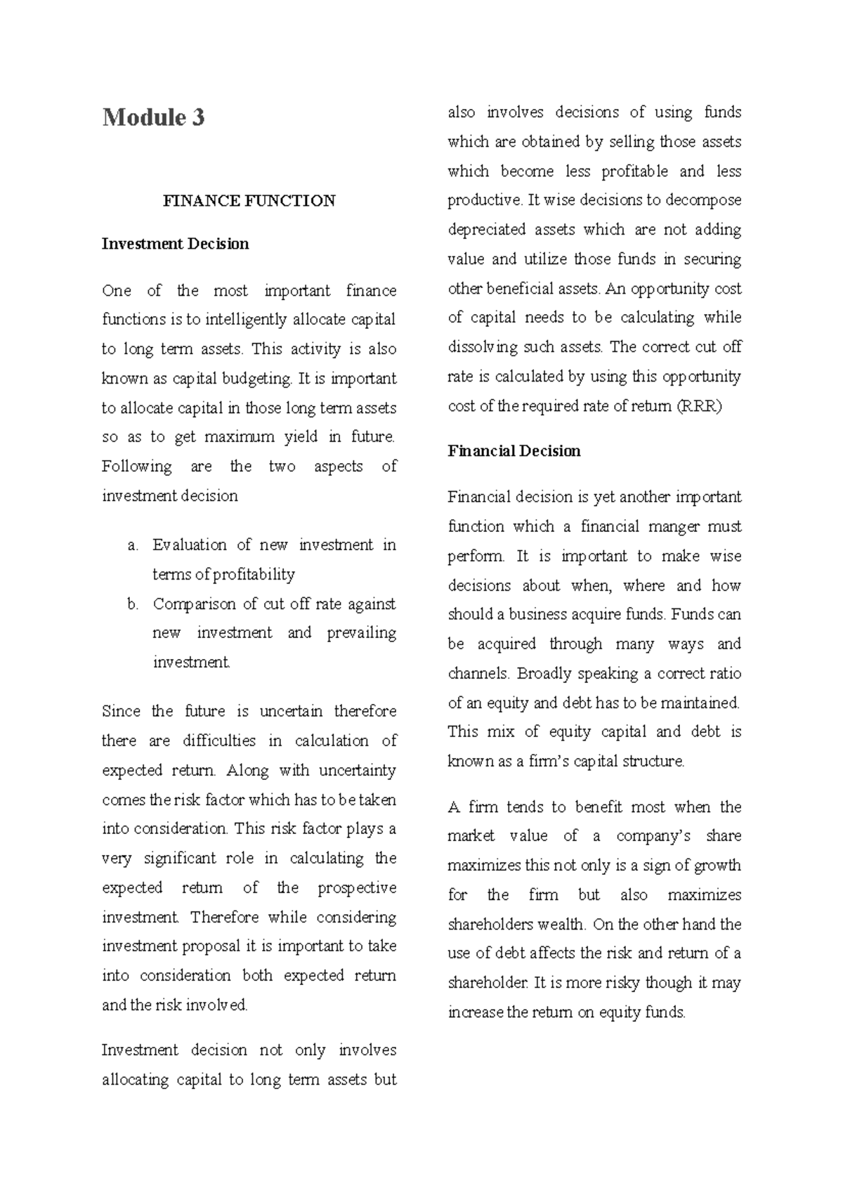NBFC Module 3b - NBFC NOTES - Module 3 FINANCE FUNCTION Investment ...