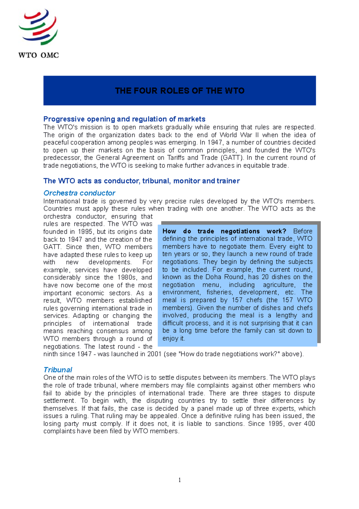 WTO Roles - Detailed information about WTO - THE FOUR ROLES OF THE WTO ...