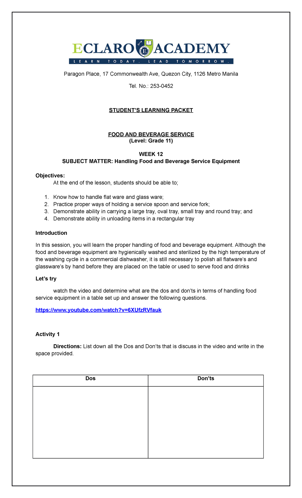 WEEK 12 Handling FBS Equip - Paragon Place, 17 Commonwealth Ave, Quezon ...