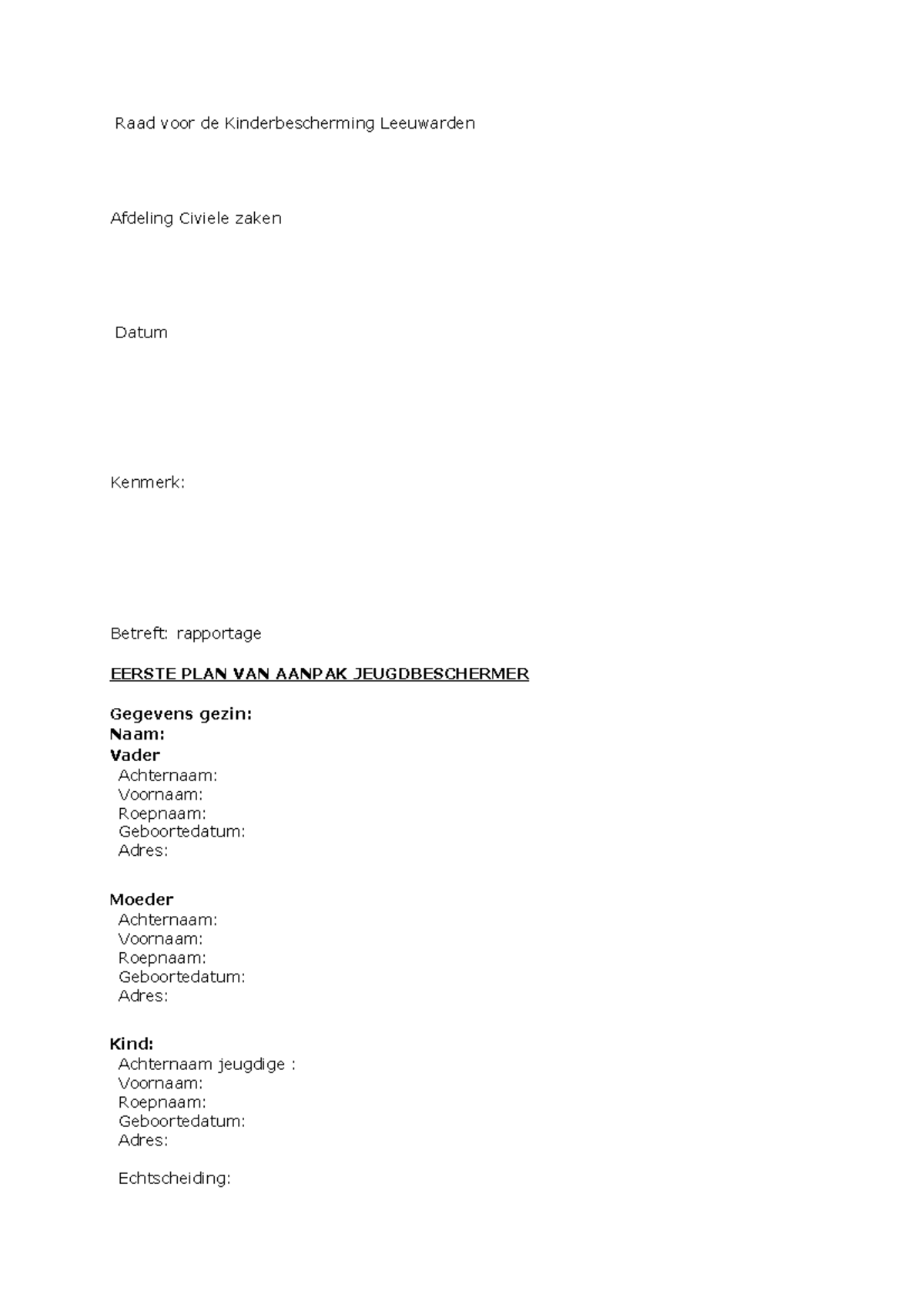 Leeg Format Plan van Aanpak Vier Venster model Civiel - Raad voor de ...
