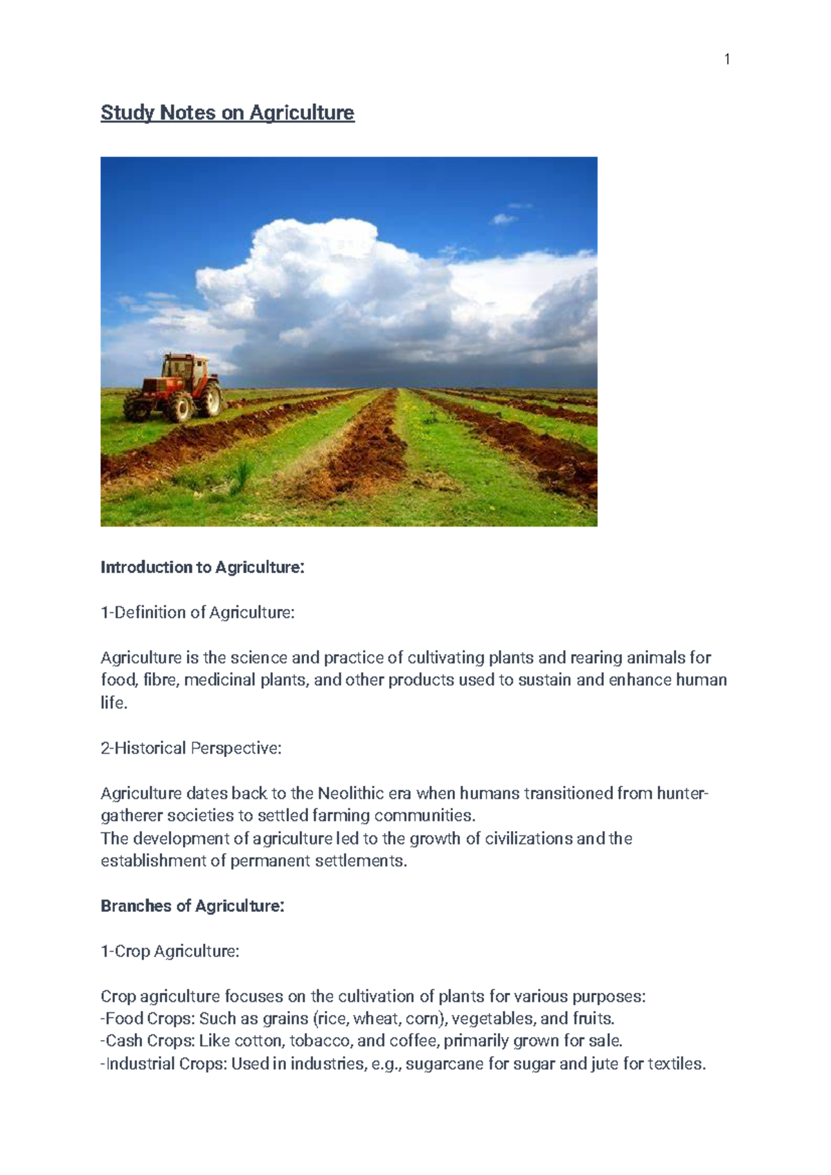 Study notes on Agriculture - Study Notes on Agriculture Introduction to ...