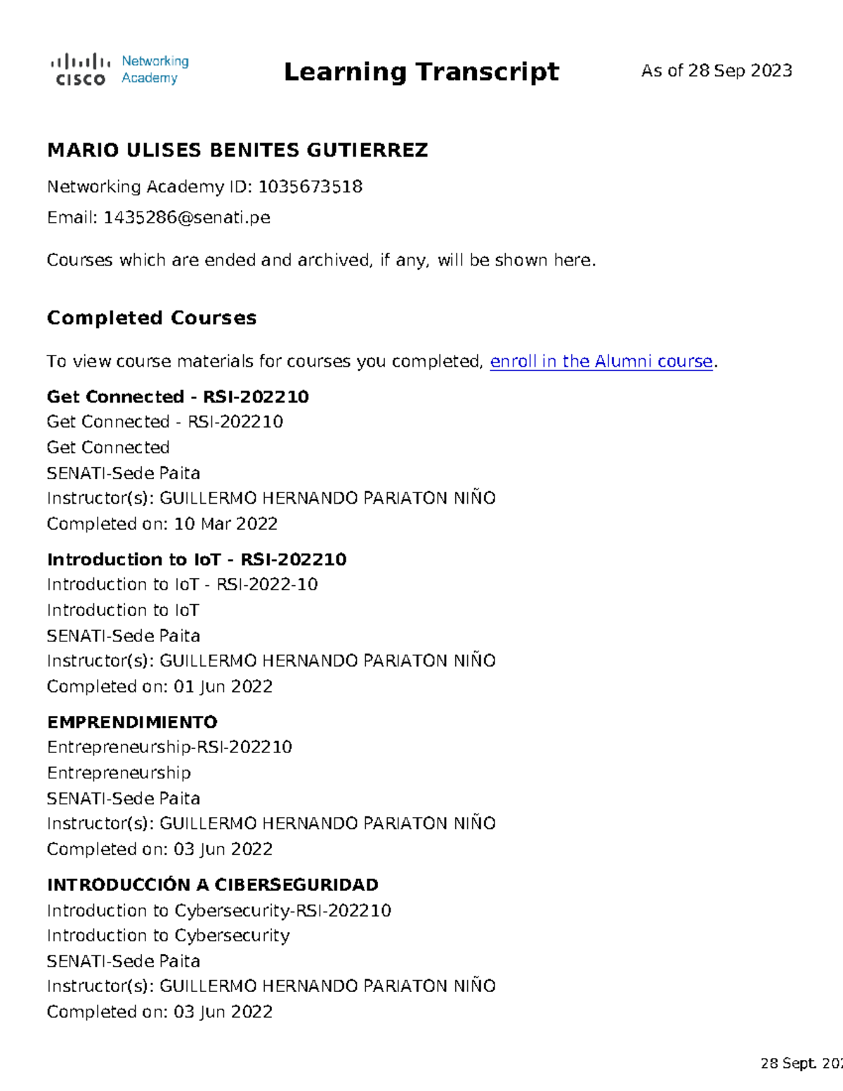 Net Acad Learning Transcript - Learning Transcript As of 28 Sep 2023 ...