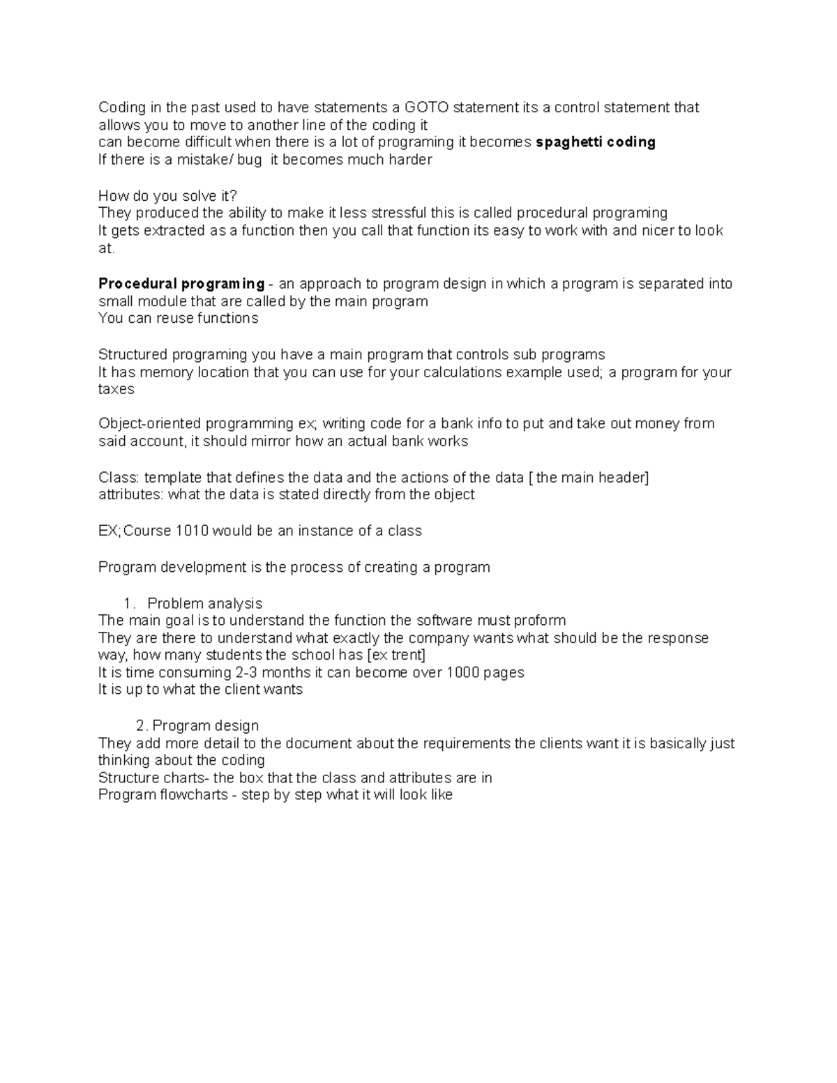 Notes prog year 1 - lecture on programing where the prof talked about ...