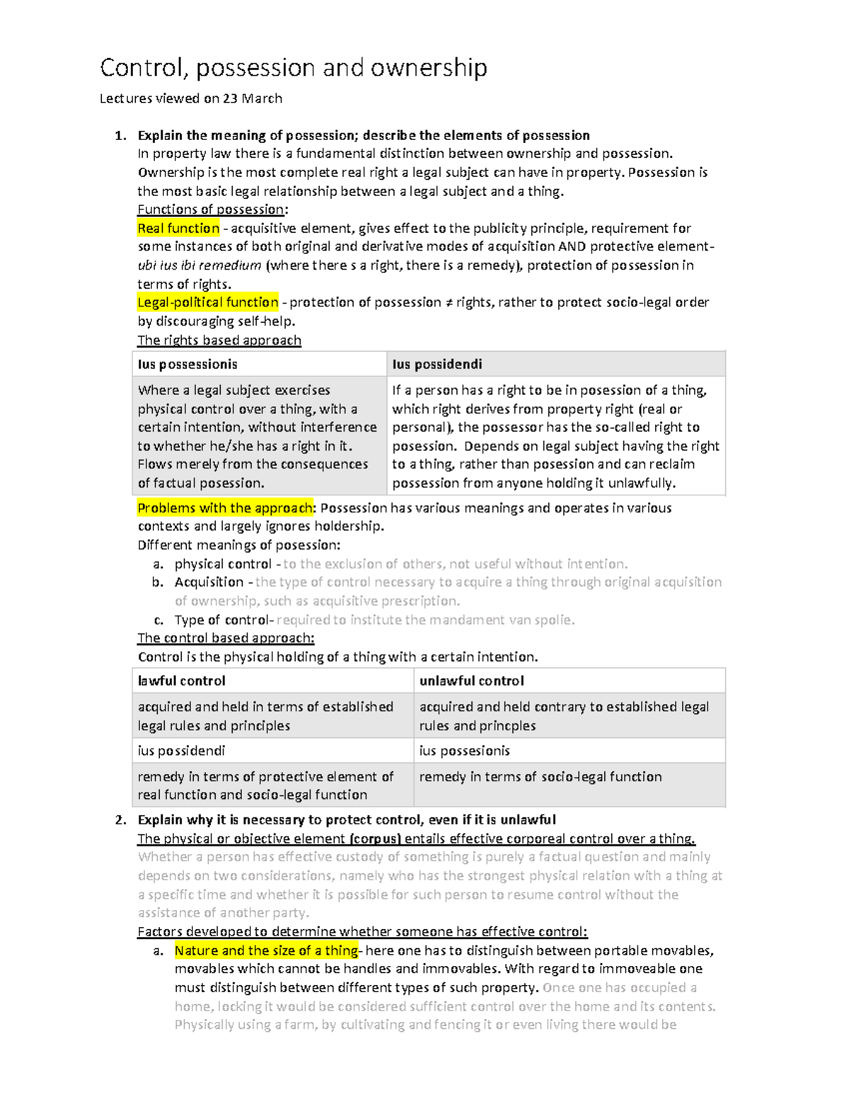 Possession and control - ϭ͘ džƉůĂŝŶ ƚŚĞ ŵĞĂŶŝŶŐ ŽĨ ƉŽƐƐĞƐƐŝŽŶ͖ ĚĞƐĐƌŝďĞ ...