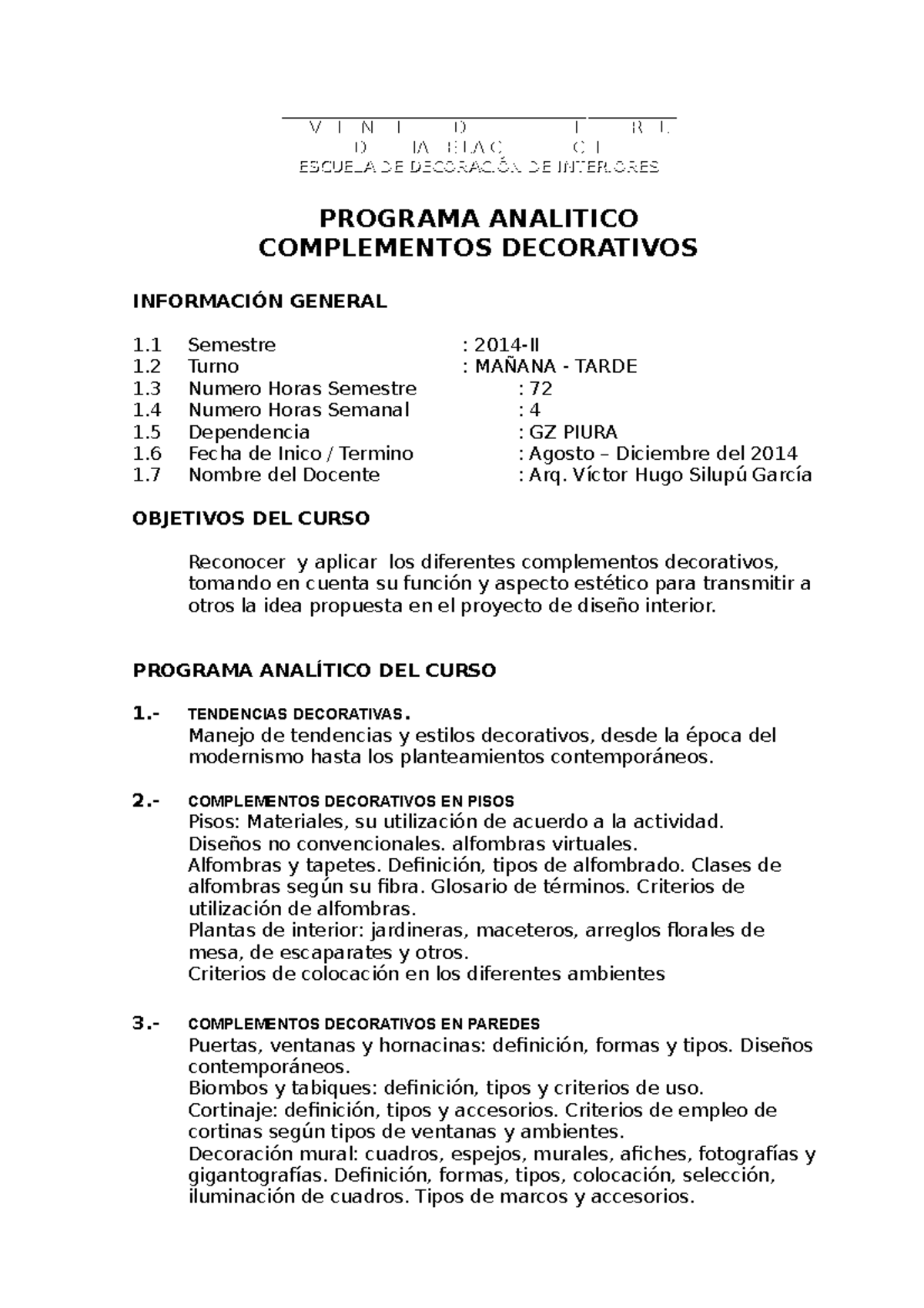 Programa Analitico de complementos decorativos - SERVICIO NACIONAL DE CAPACITACIÓN PARA LA ...