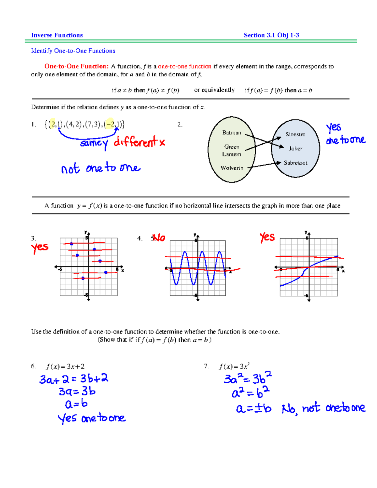 3.1 Solutions Obj 1-3 N - Inverse Functions Section 3 Obj 1- Identify ...