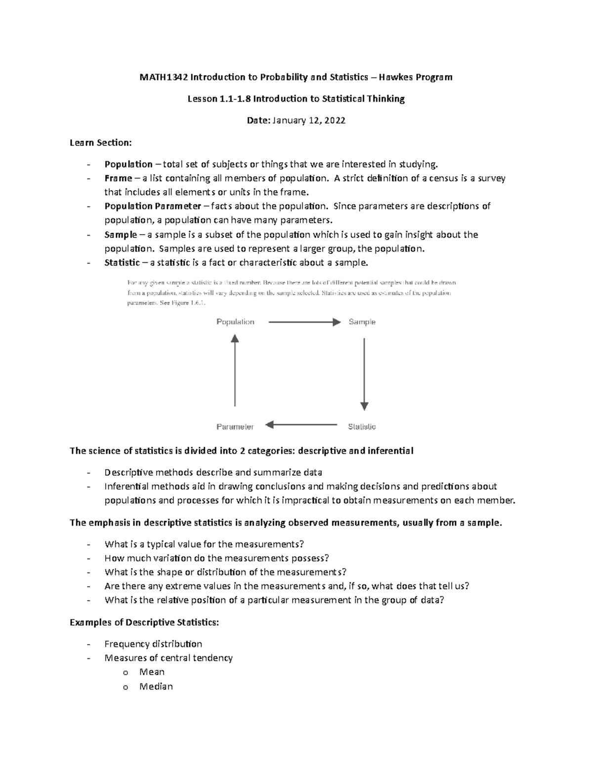 MATH1342 Hawkes Notes for Web Test 1 - MATH1342 Introduction to ...