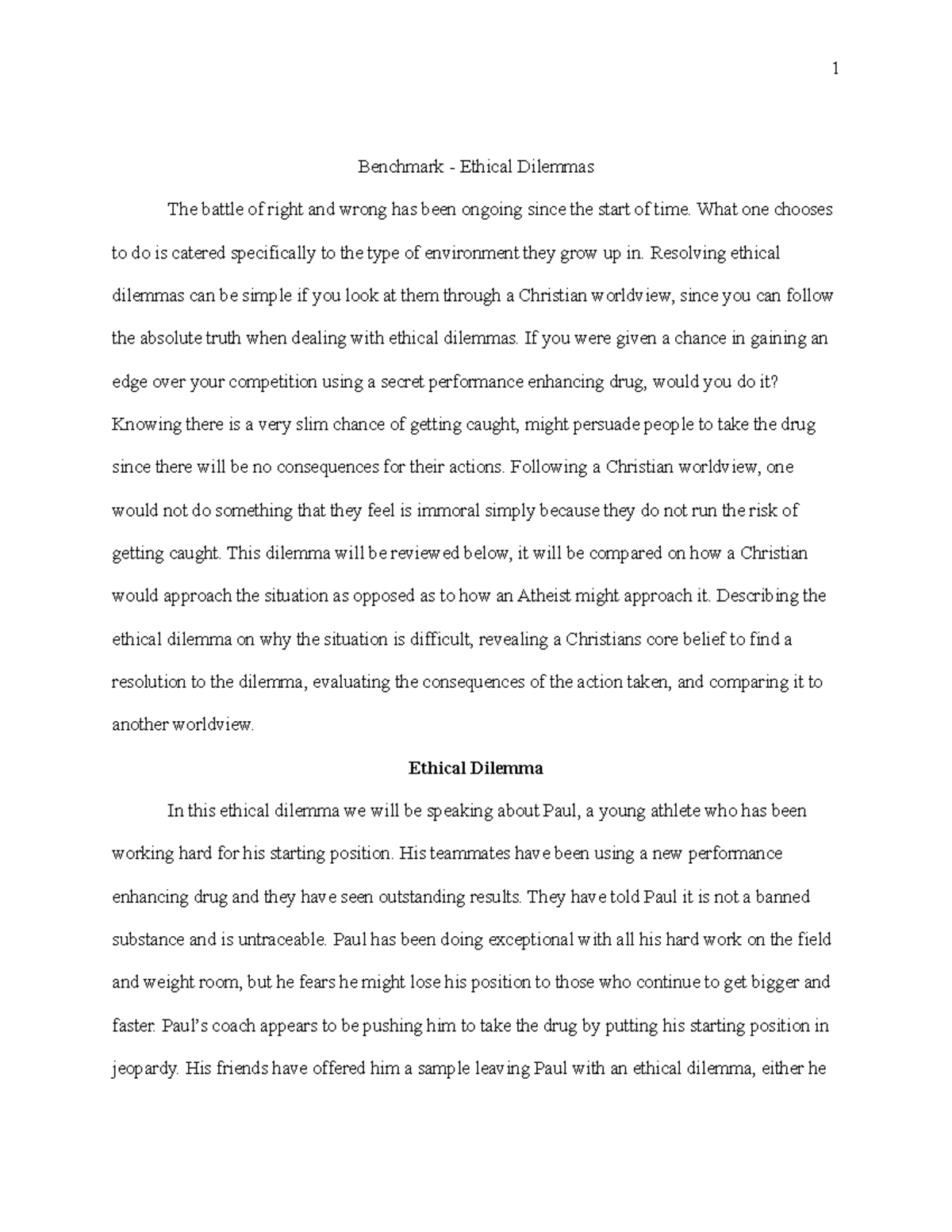 Ethical Dilemma Essay Template - Cwv 101 - GCU - Studocu