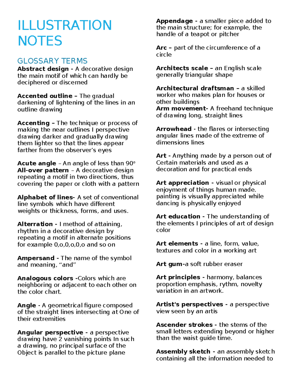 Illustration Notes - none - ILLUSTRATION NOTES GLOSSARY TERMS Abstract ...