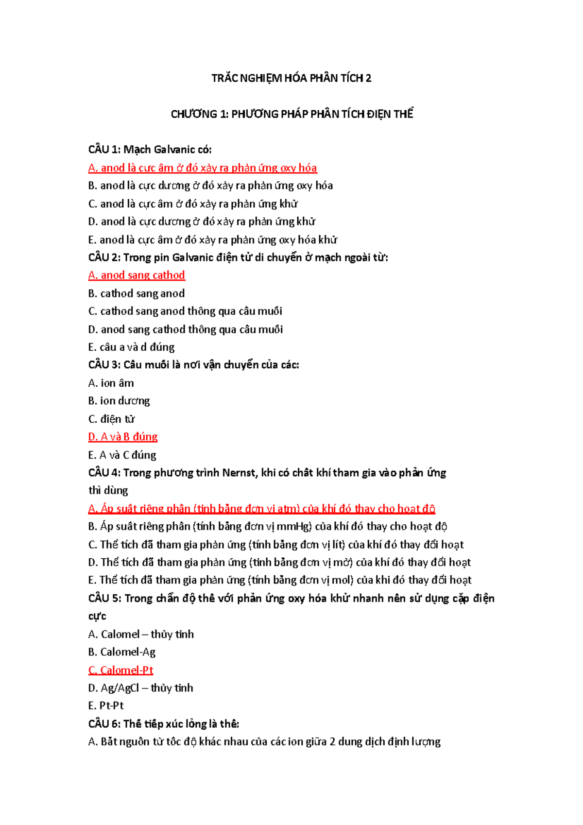 Trac nghiem hoa phan tich 2 - TRẮẮC NGHI M HÓA PHÂN TÍCH 2Ệ CH ƯƠNG 1: PH ƯƠNG PHÁP PHÂN TÍCH ĐI ...