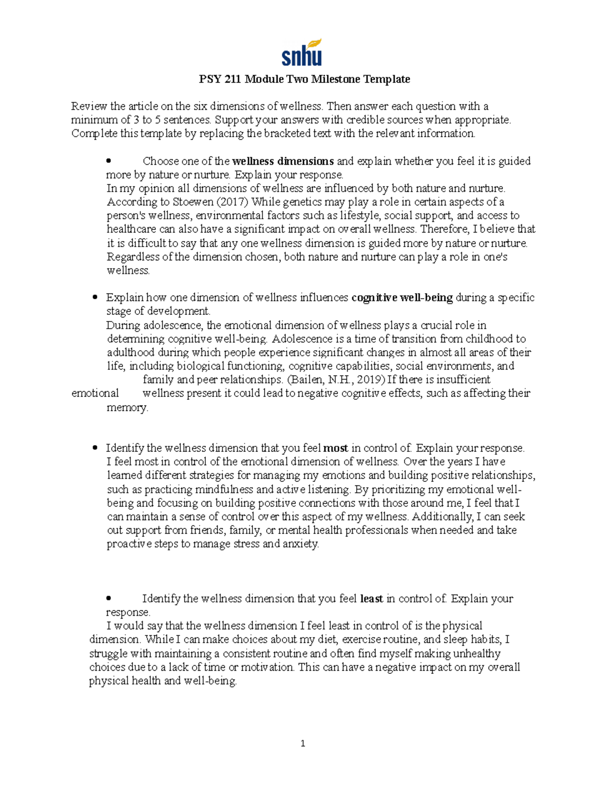 PSY 211 turn in Module Two Milestone Template - PSY 211 Module Two Milestone Template Review the ...