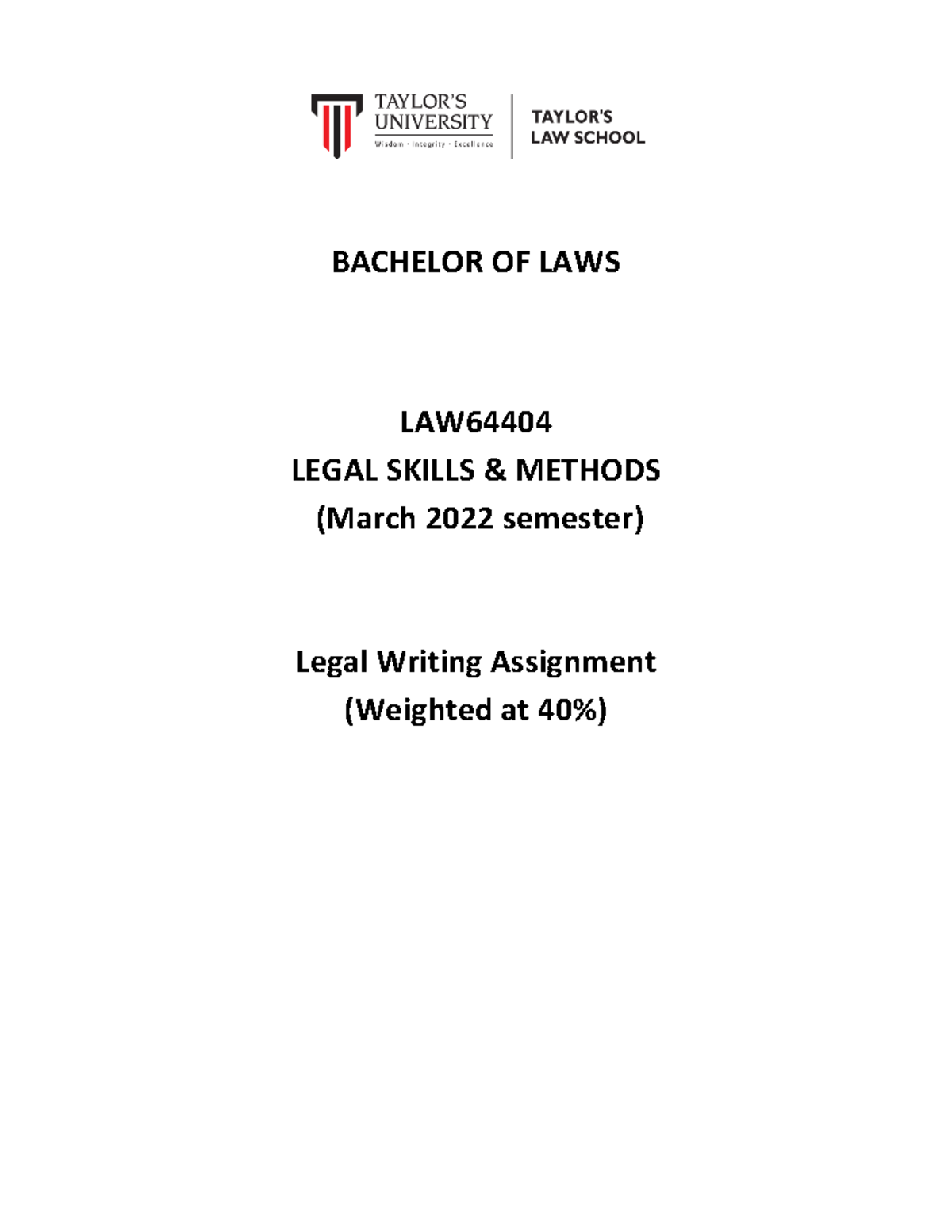 Legal Writing Assignment Brief - BACHELOR OF LAWS LAW LEGAL SKILLS ...