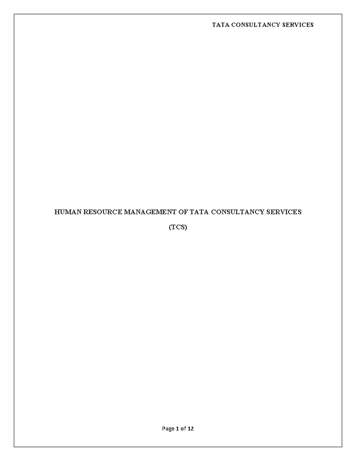 Hr TCS - HUMAN RESOURCE MANAGEMENT OF TATA CONSULTANCY SERVICES (TCS ...