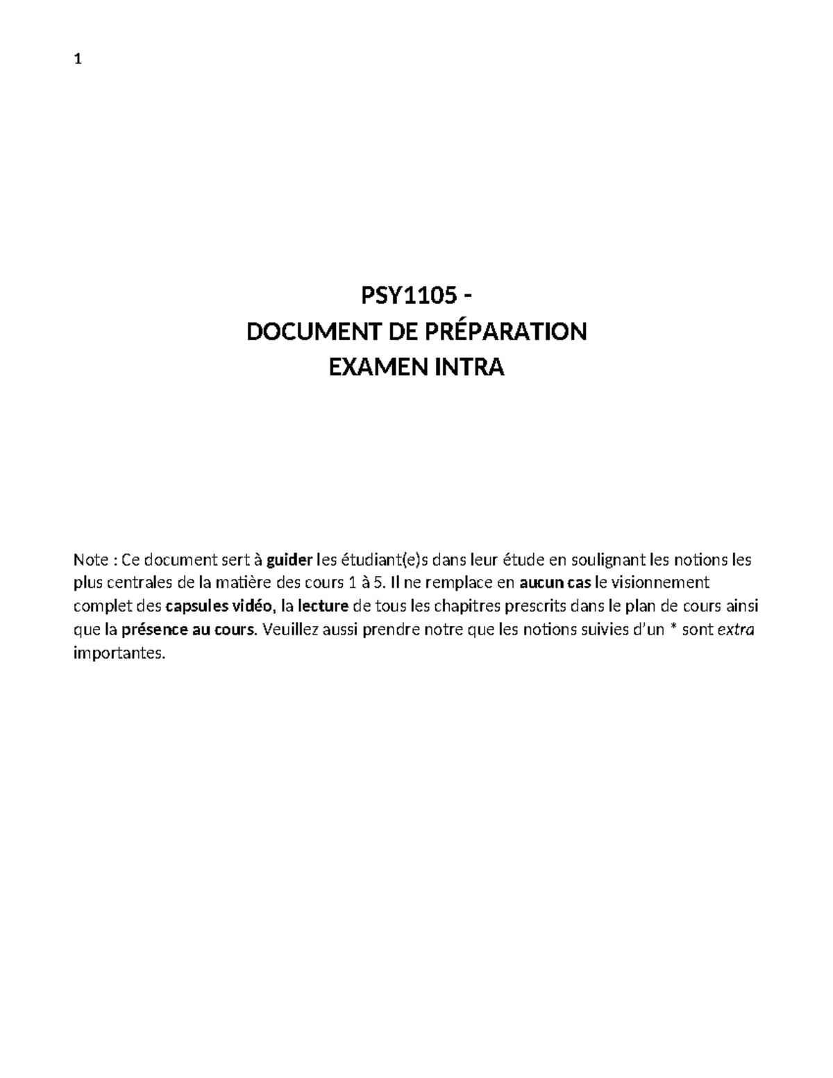 Psy1105 Guide Préparation examen intra v2 - PSY1105 - DOCUMENT DE ...
