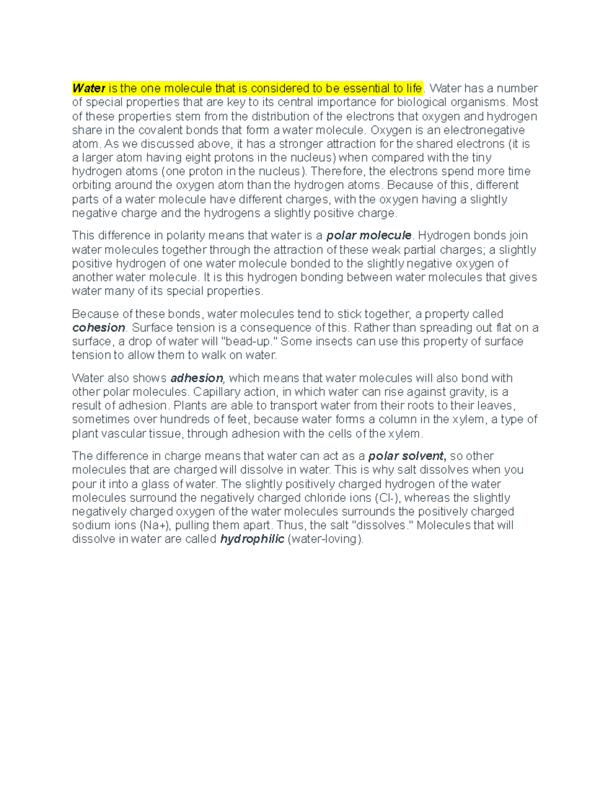 Importance of water - Water is the one molecule that is considered to ...