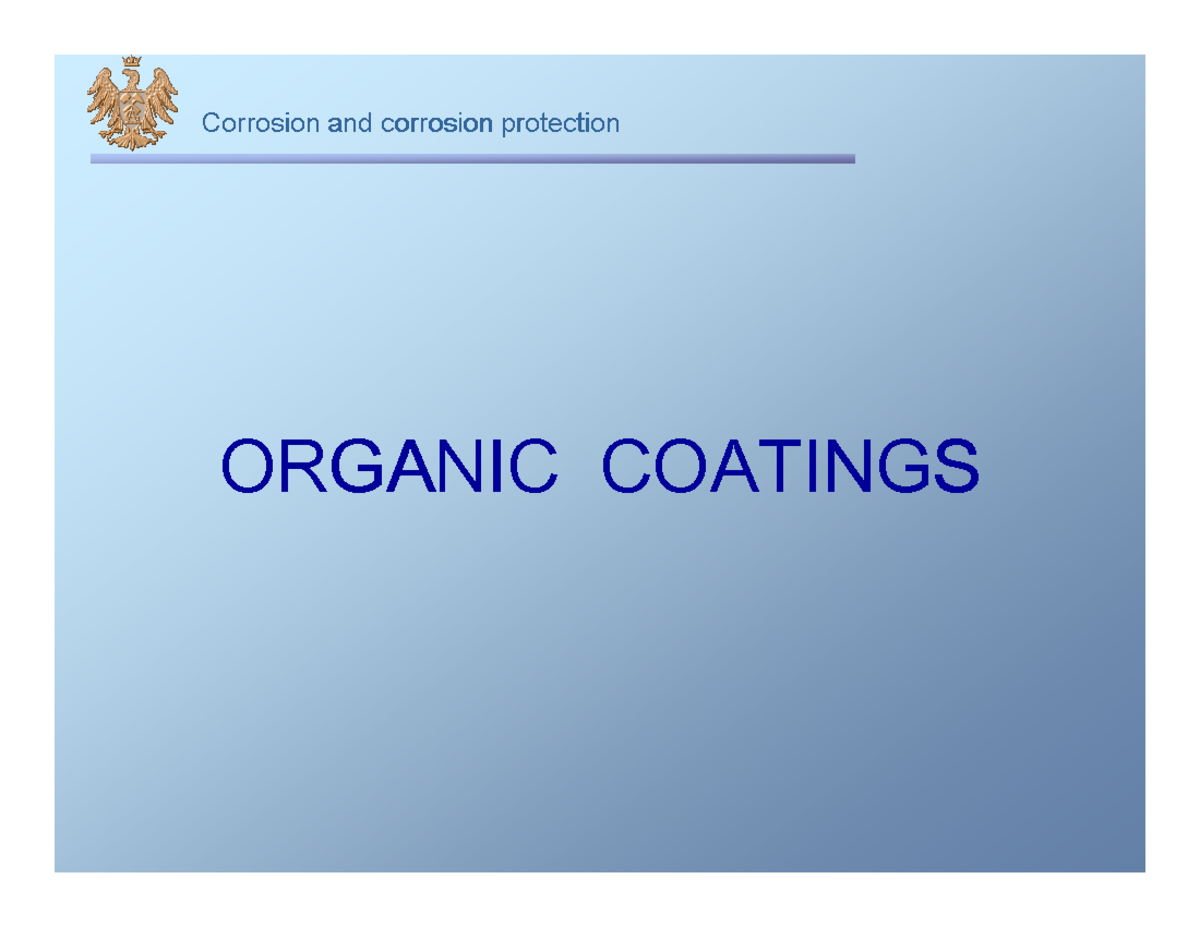 Organic coatings - you can use this for your final year project. hope ...