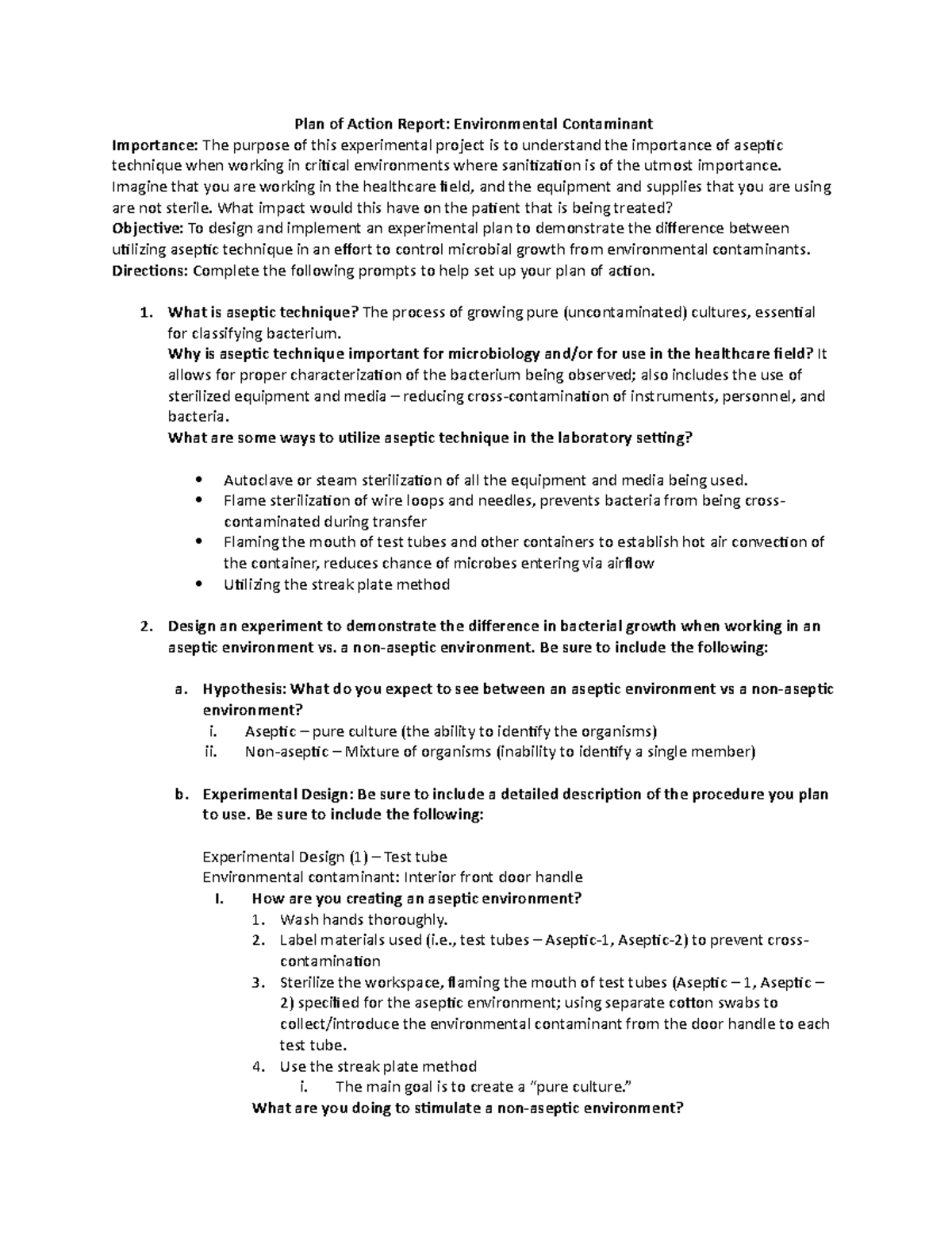 Plan of Action Report - Plan for Environmental Contaminants Lab - Plan ...